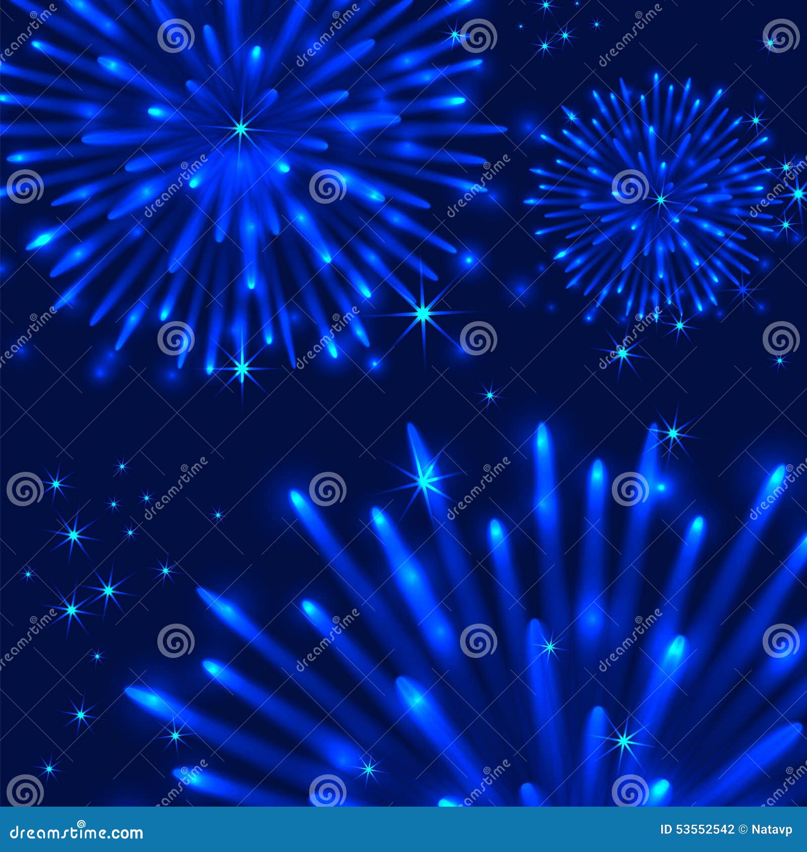 Vector Fireworks on Blue Background Stock Vector - Illustration of fire ...