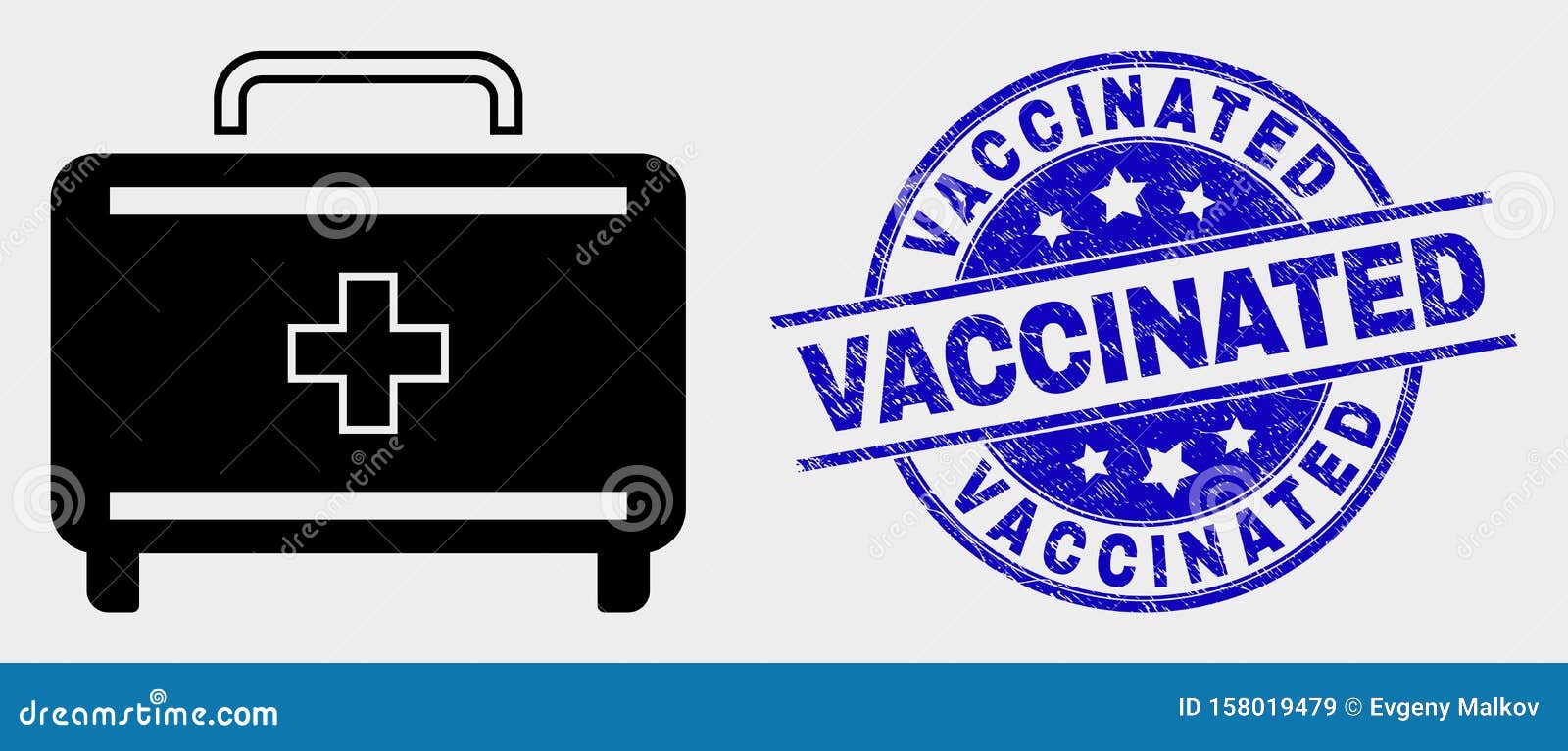 Vector First Aid Case Icon and Scratched Vaccinated Watermark Stock ...