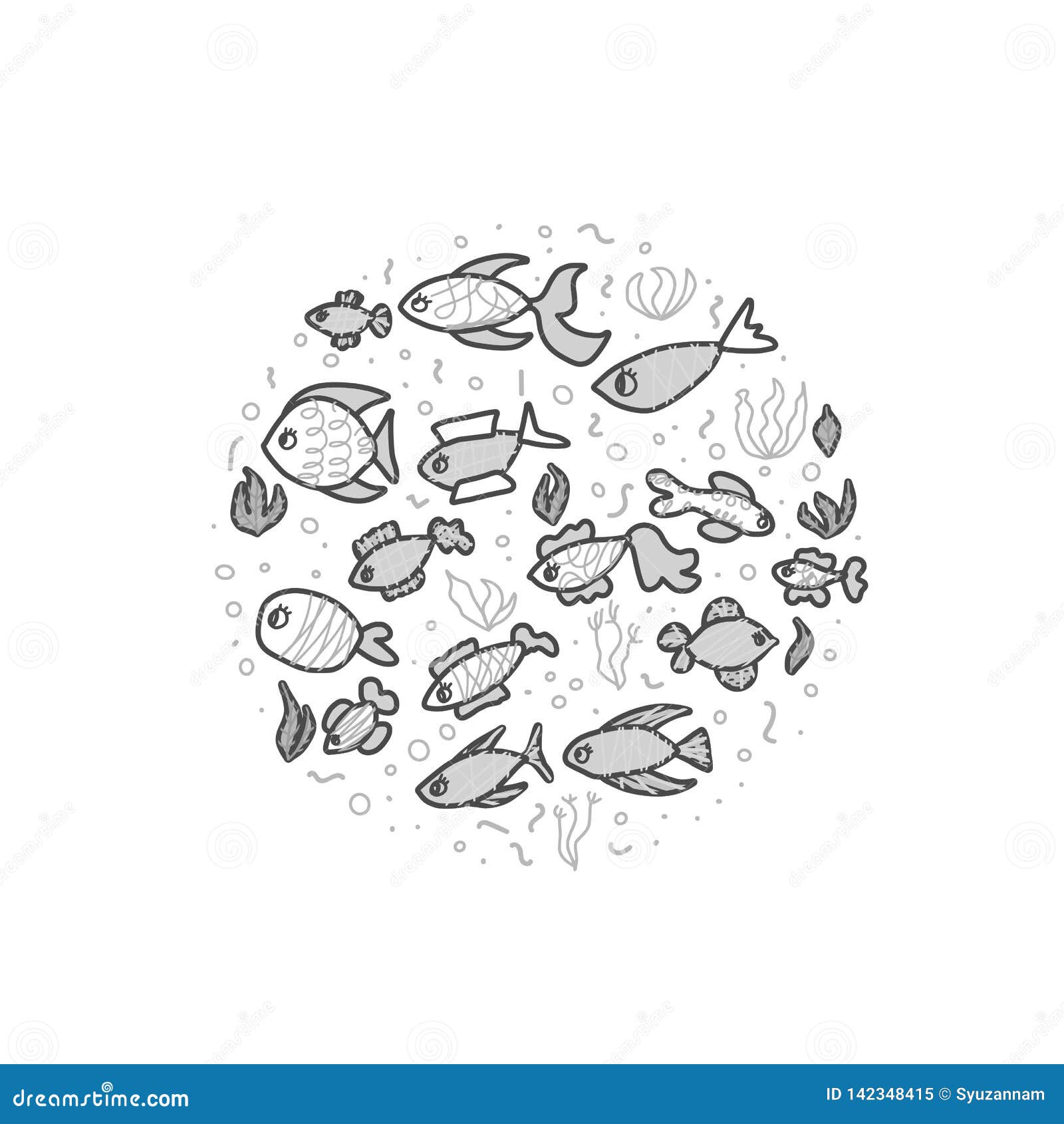 Vector Fish Collection Isolated in Doodle Style. Stock Vector ...
