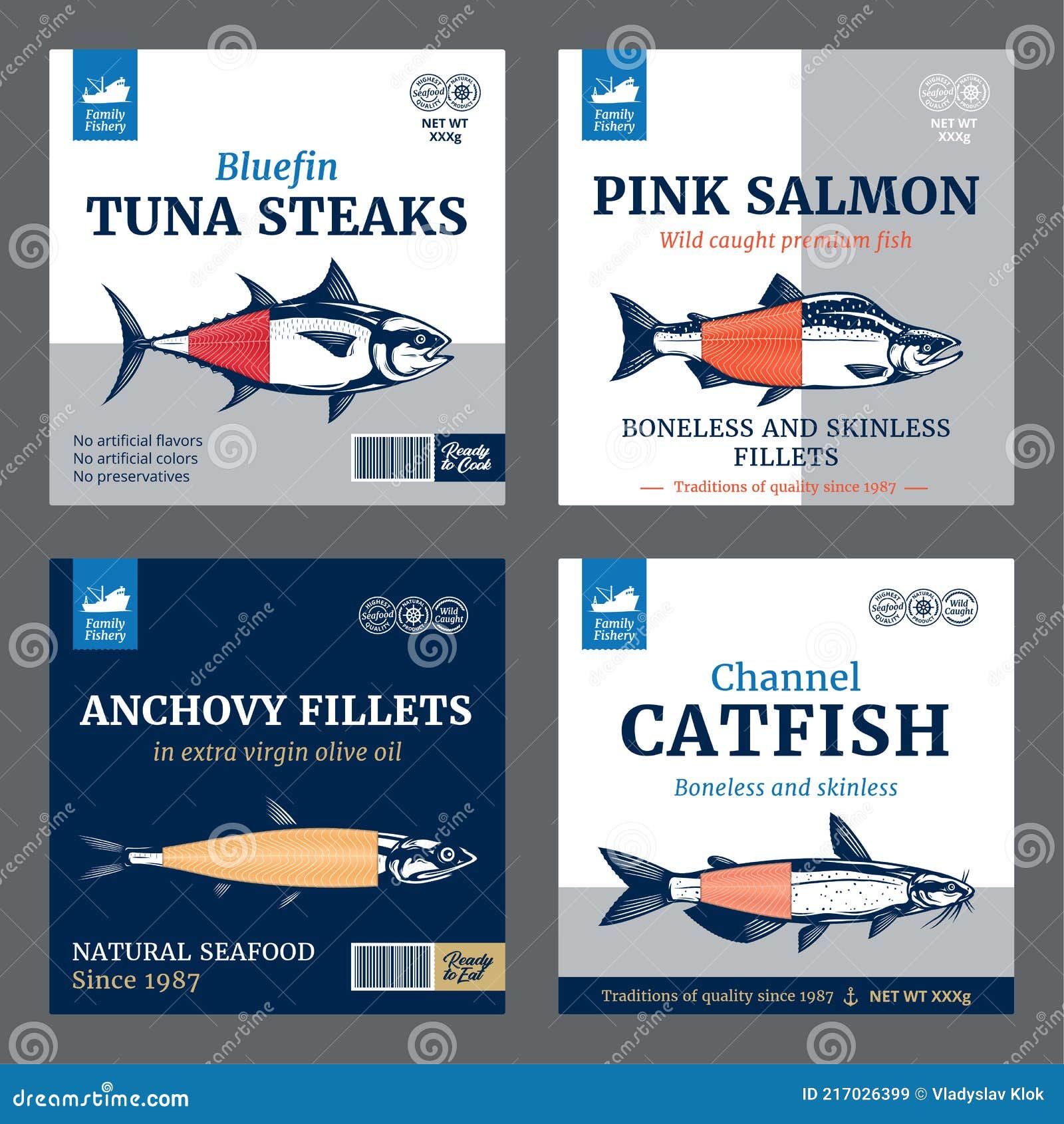 Fish Labels Set. Abstract Vector Packaging Design Layouts Collection ...