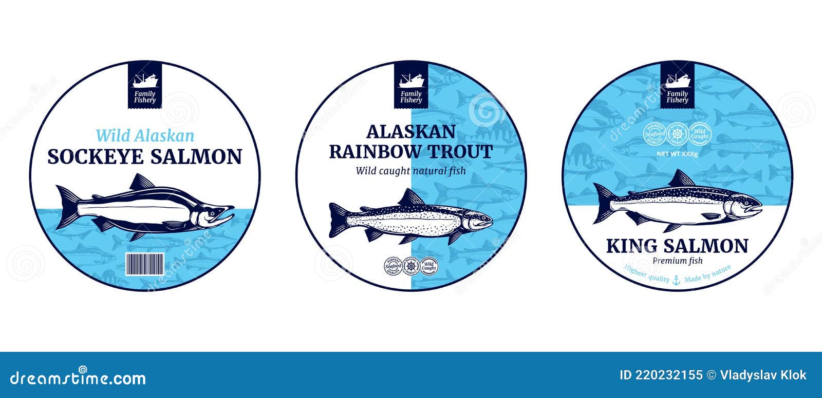 Vector Fish Round Labels and Design Elements Stock Vector ...