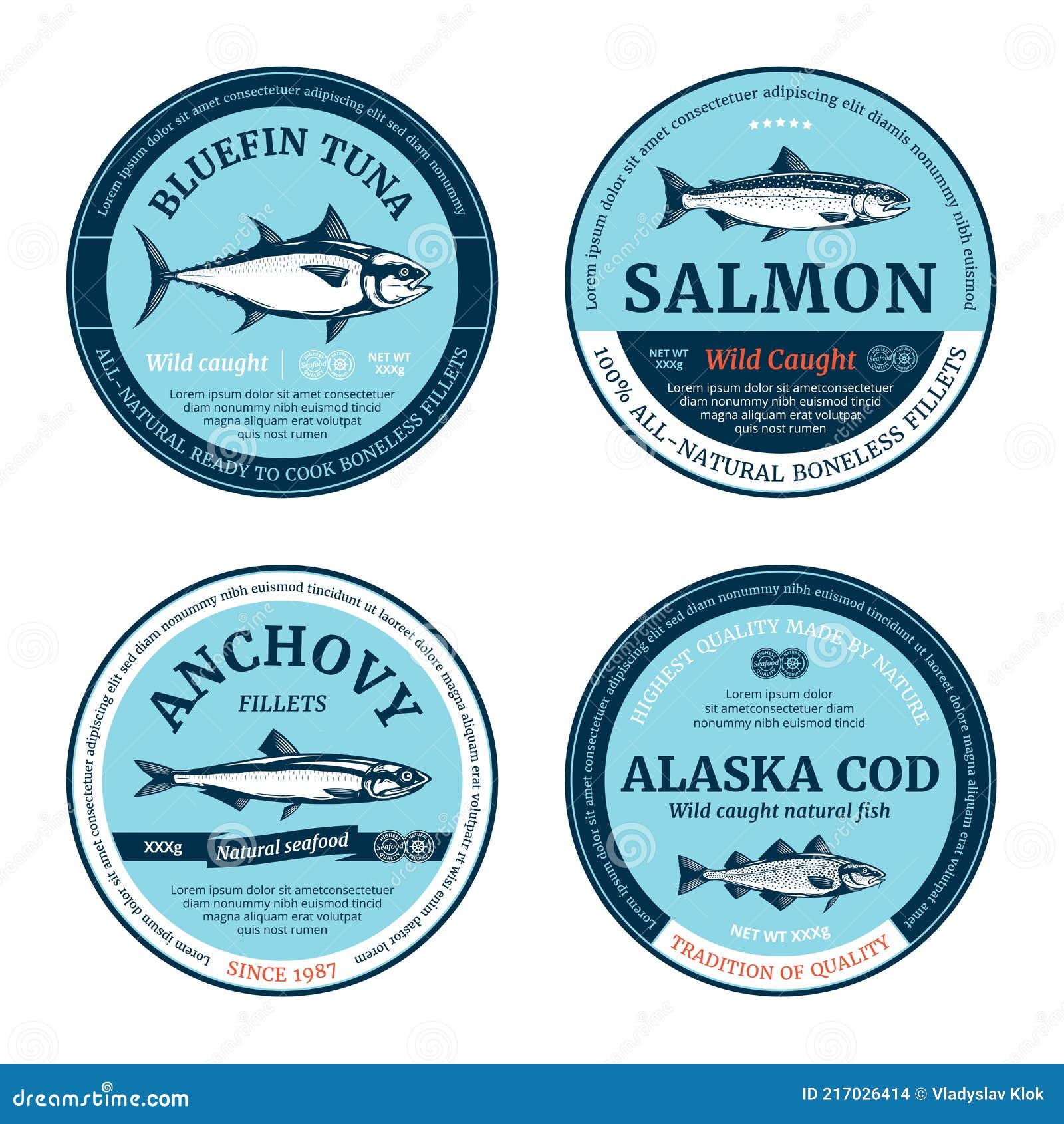 Vector Fish Round Labels and Design Elements Stock Vector ...