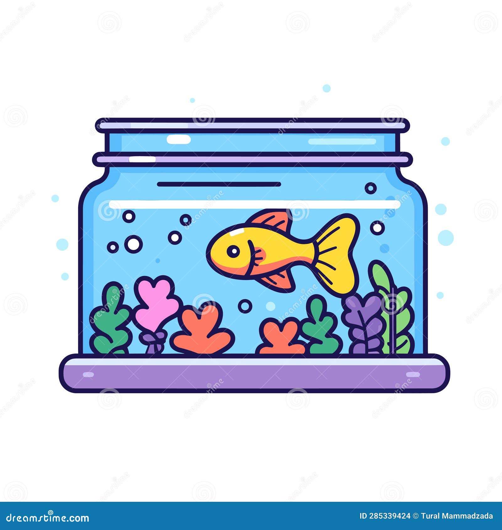 Vector of a Fish Swimming in a Jar Filled with Aquatic Plants Stock ...