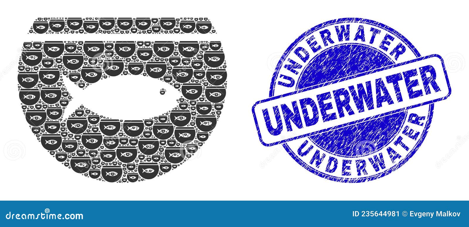 Textured Underwater Stamp and Fish Tank Recursion Mosaic of Self Icons ...