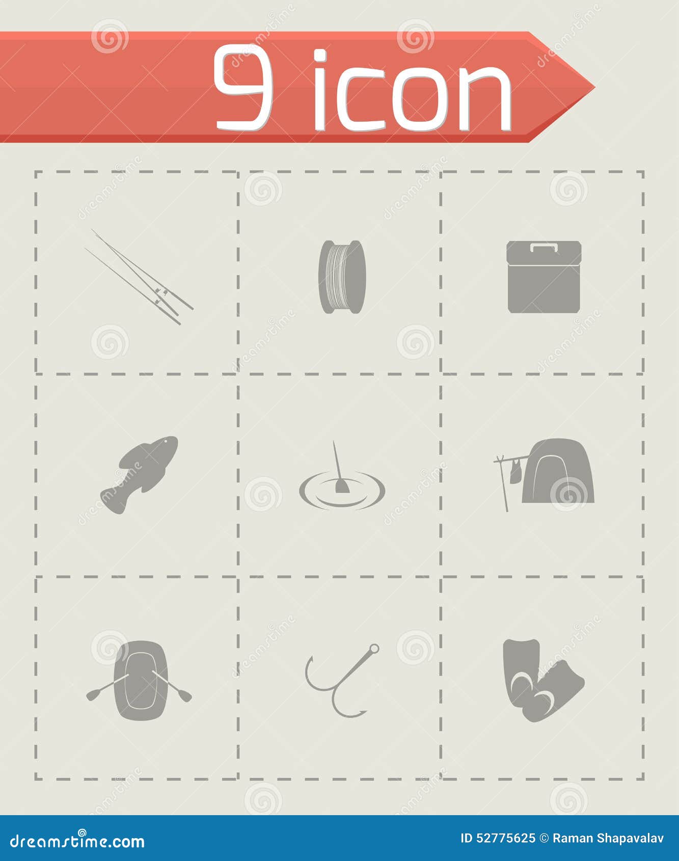 Fishing Icon Set, Flat, Cartoon Style. Fishery Collection Objects ...