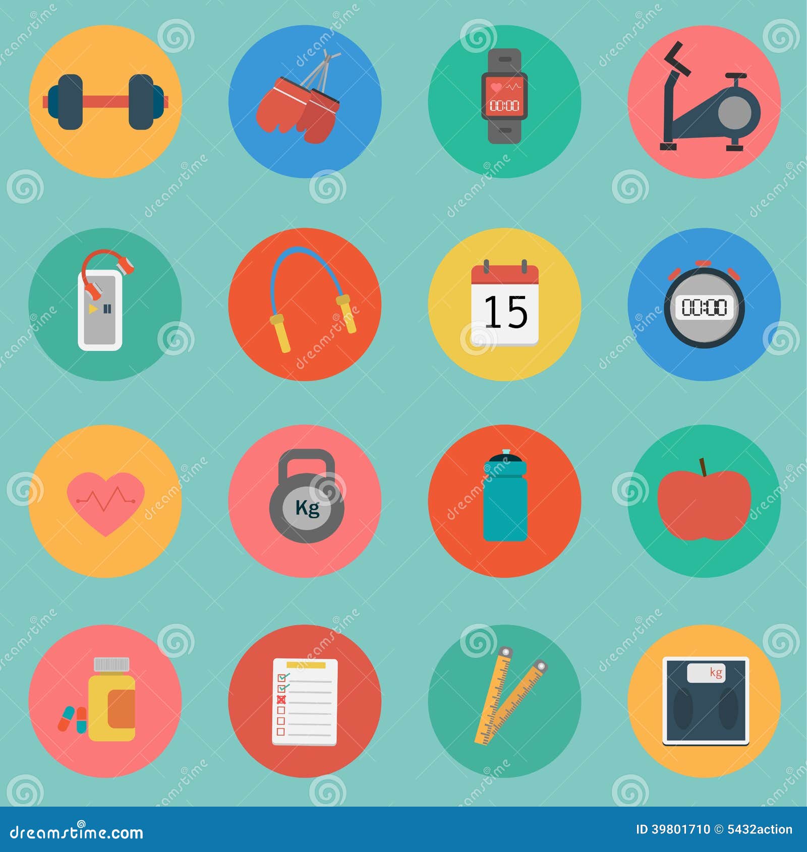 Vector of Fitness Icon Set Flat Design Stock Vector - Illustration of ...