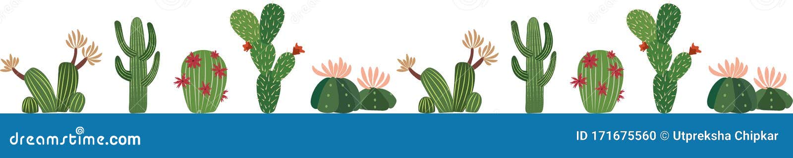 Vector Five Cacti Seamless Border Stock Vector - Illustration of ...