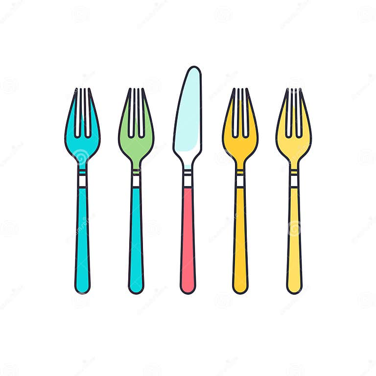 Vector of Five Flat Vector Icons of Forks and Spoons on a White Background Stock Vector ...
