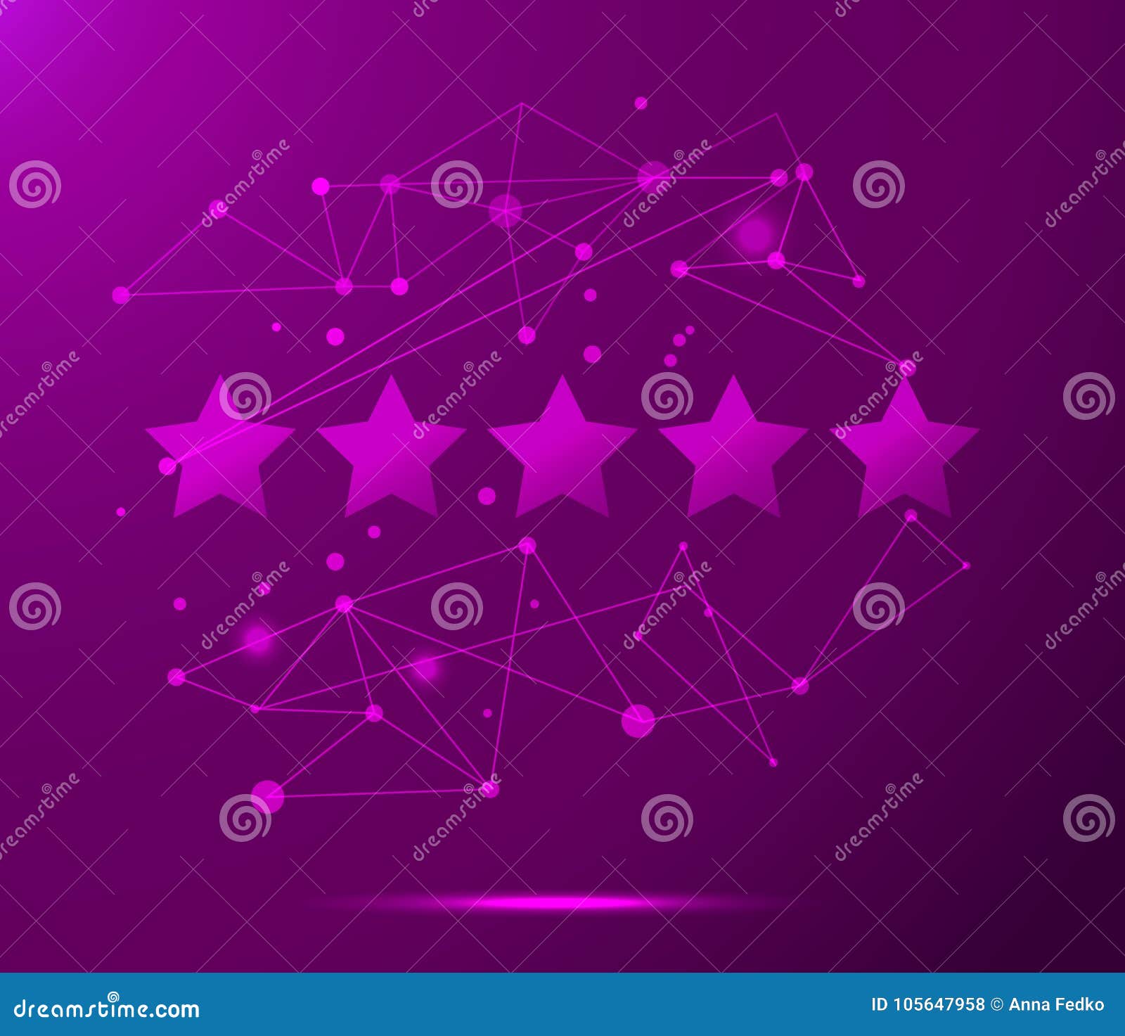 Vector Five Stars Purple Background with Lines, Dots, Technology ...