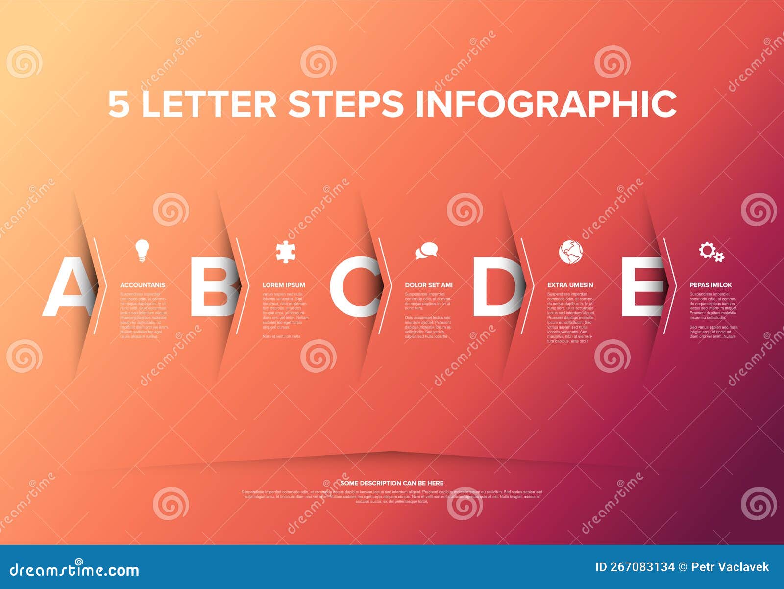Vector Five Steps Progress Template With Big Arrows And Numbers ...