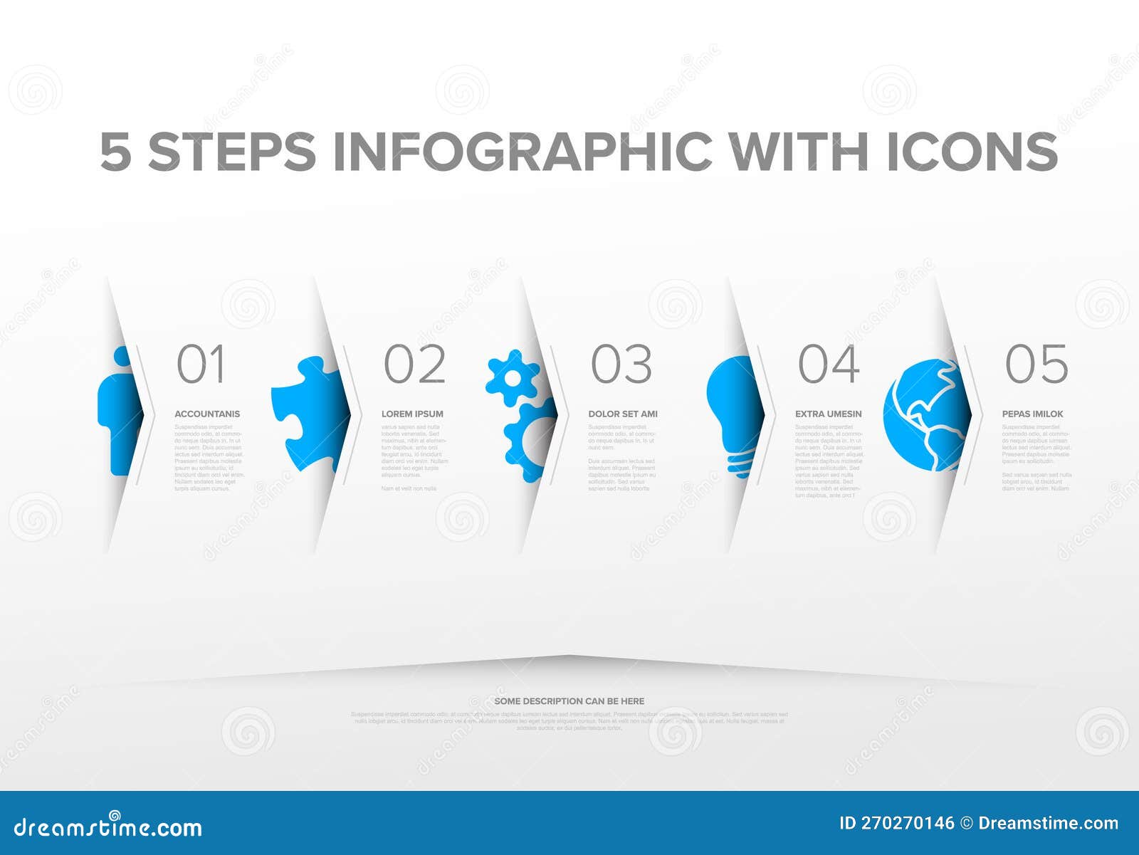 Vector Five Steps Progress or Options Template with Big Blue Icons on ...