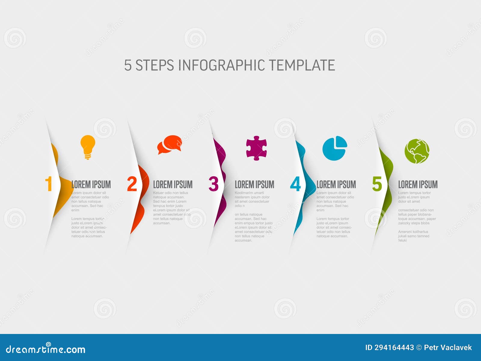 Vector Five Steps Progress Or Options Template With Color Icons On ...