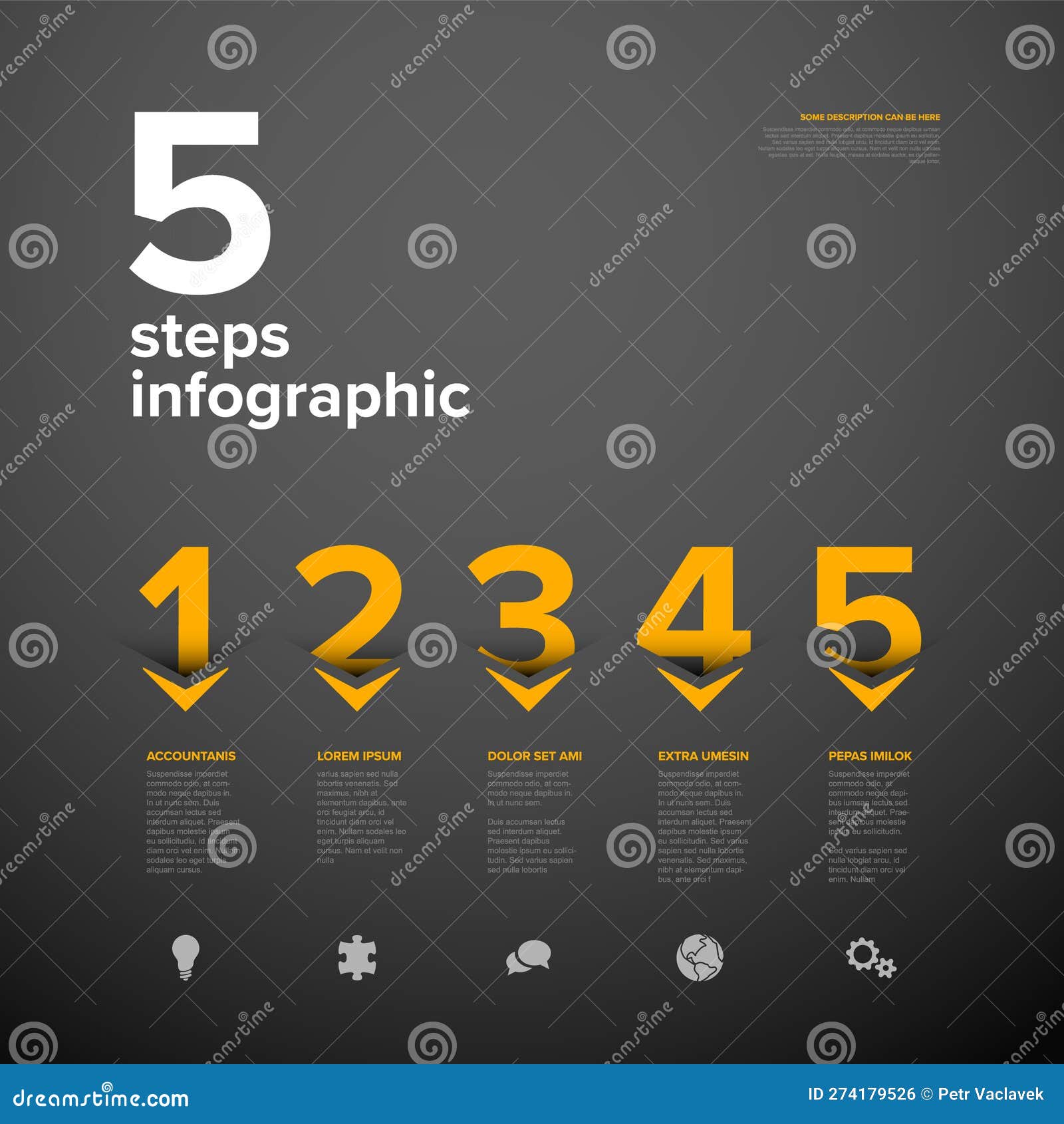 Vector Five Steps Progress Template With Big Yellow Arrows And Numbers ...