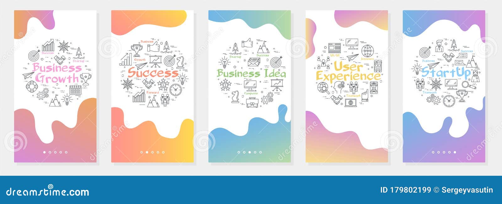 Vector Five Vertical Banners - Business Growth, Success, Startup Stock ...