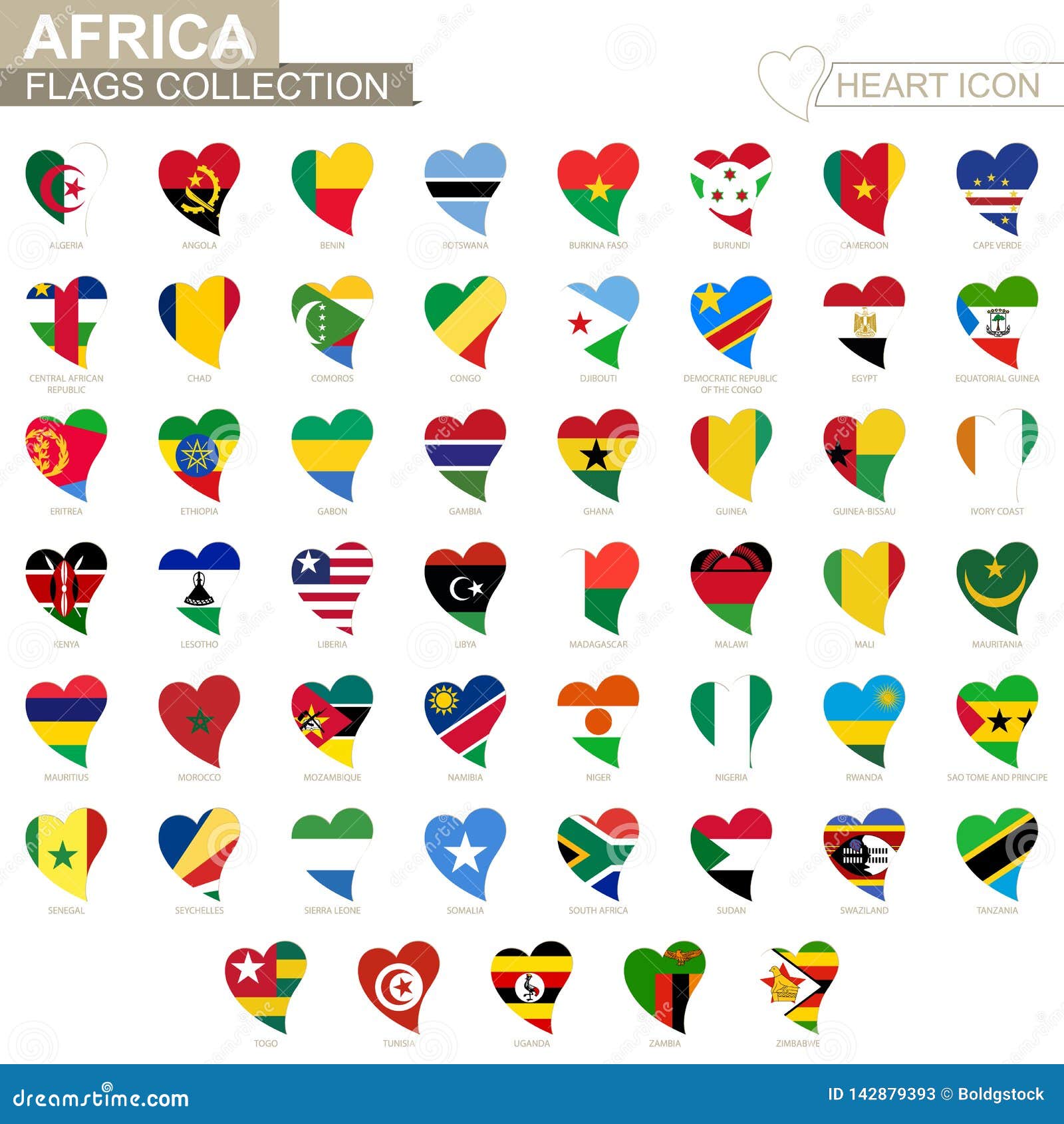 Vector Flag Collection of African Countries. Heart Icon Set Stock ...
