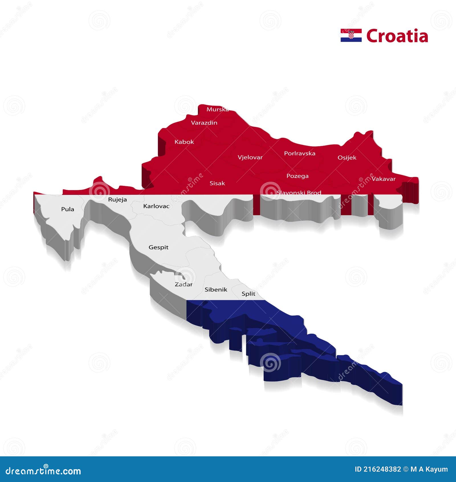 Vector Flag Map of Croatia and Vector Map Stock Vector - Illustration ...