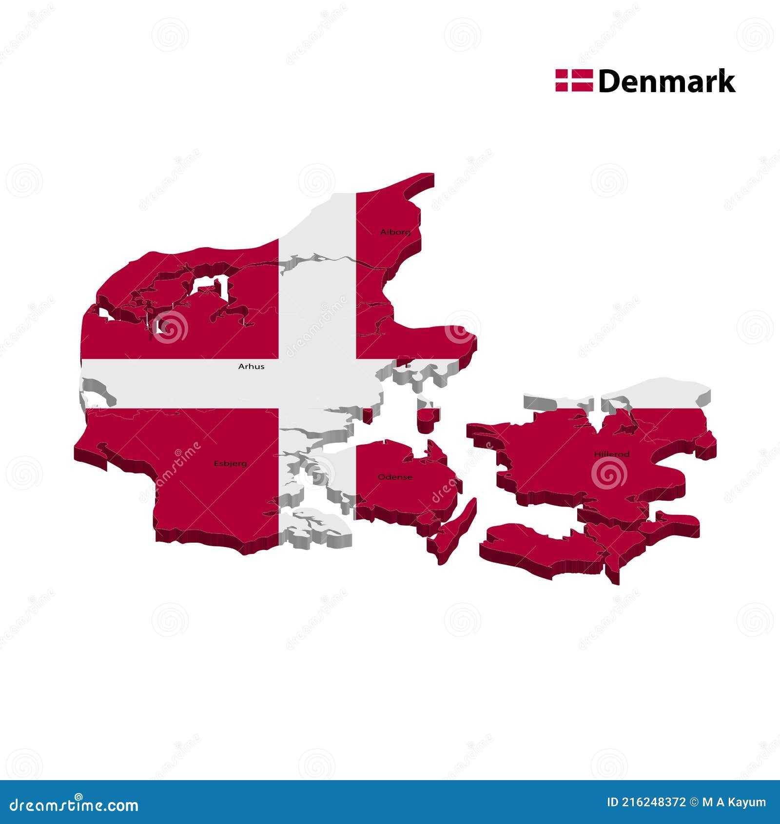 Vector Flag Map Of Denmark, Map Of Denmark, Denmark Map | CartoonDealer ...