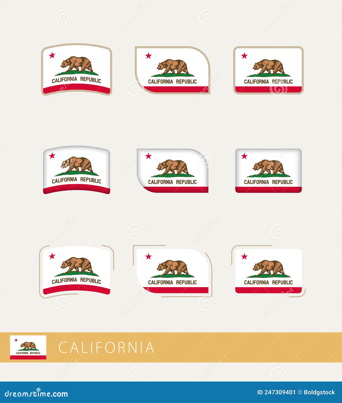 Vector Flags of California, Collection of California Flags Stock Vector ...
