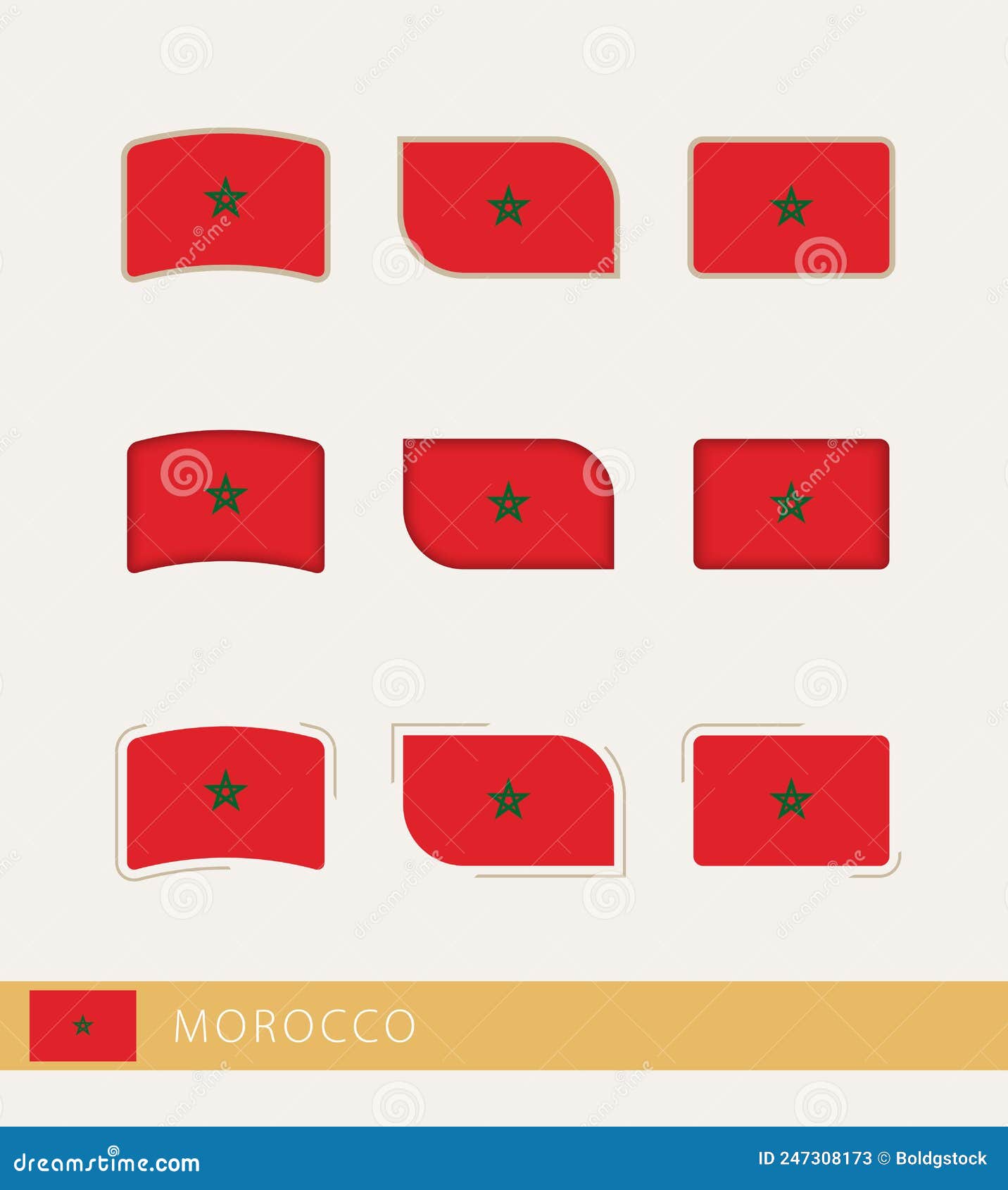 Vector Flags of Morocco, Collection of Morocco Flags Stock Vector ...