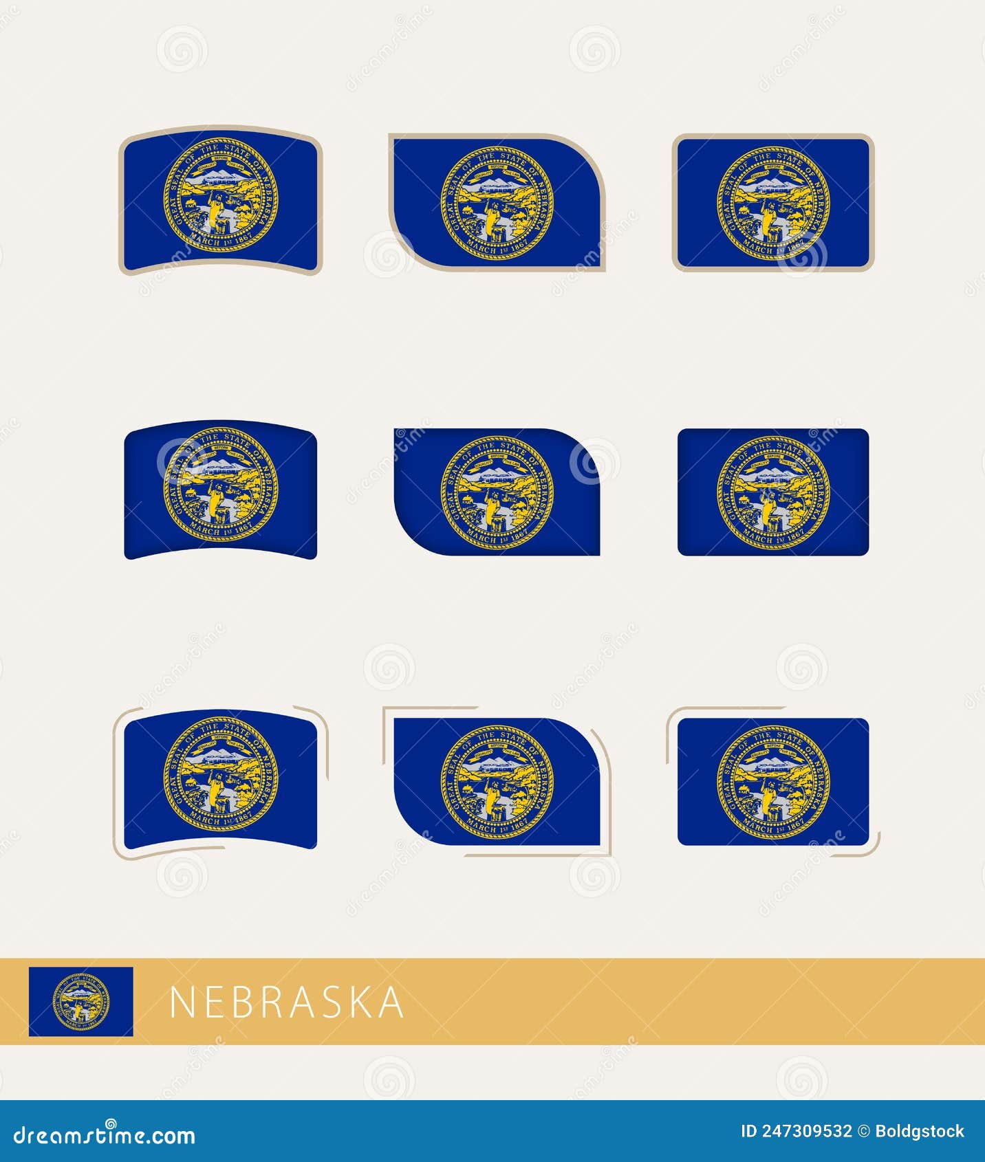 Vector Flags of Nebraska, Collection of Nebraska Flags Stock Vector ...