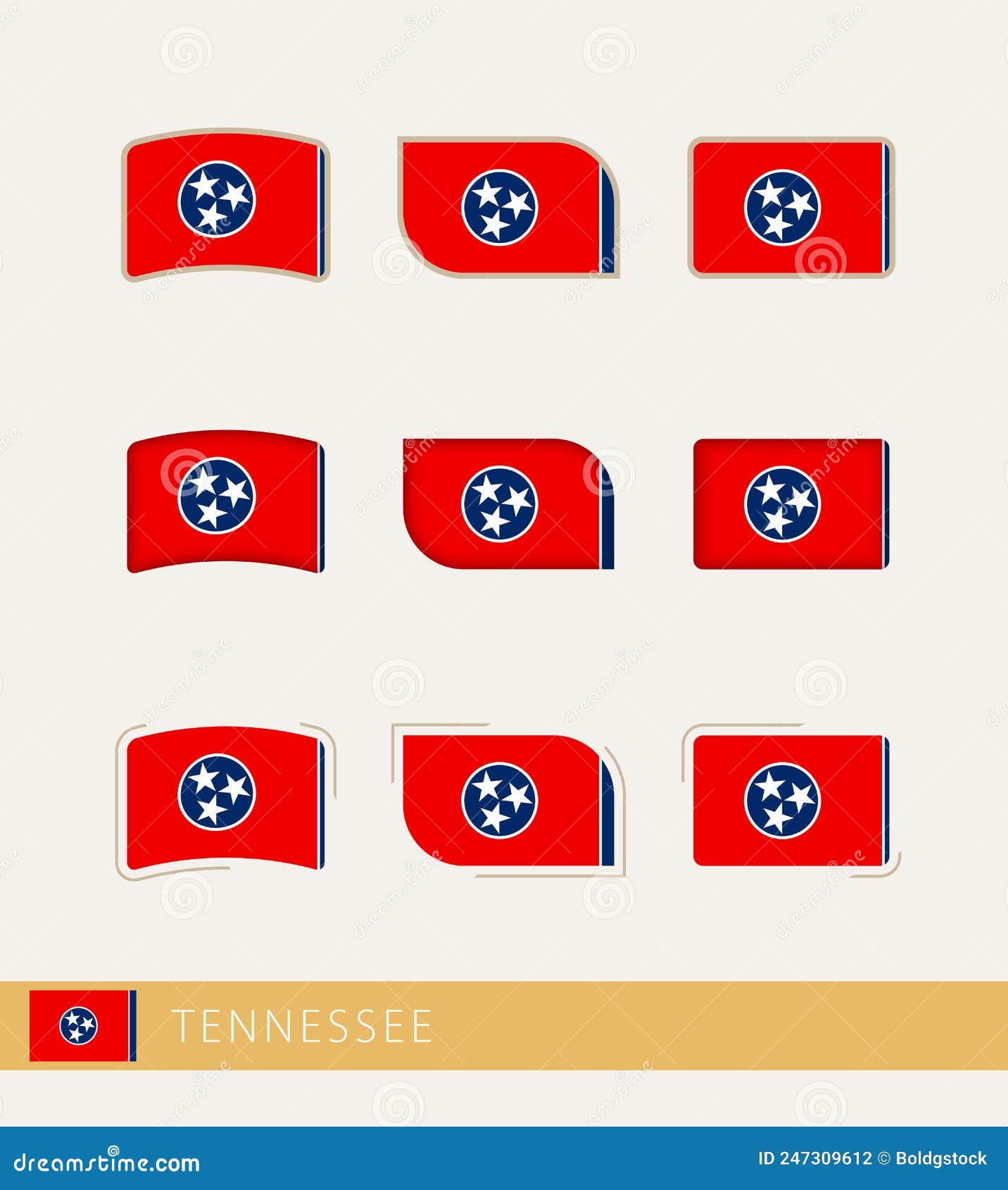 Vector Flags of Tennessee, Collection of Tennessee Flags Stock Vector ...