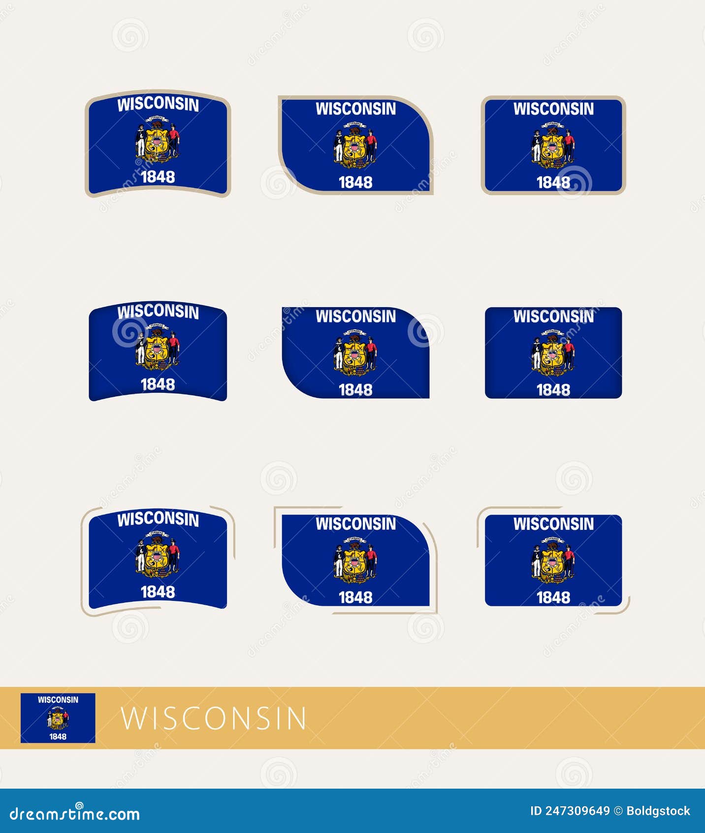 Vector Flags of Wisconsin, Collection of Wisconsin Flags Stock Vector ...