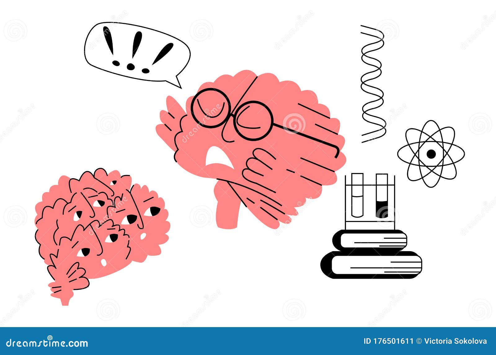 Vector Flat Abstract Scientist Brain that Trains Small Surprised Brains ...