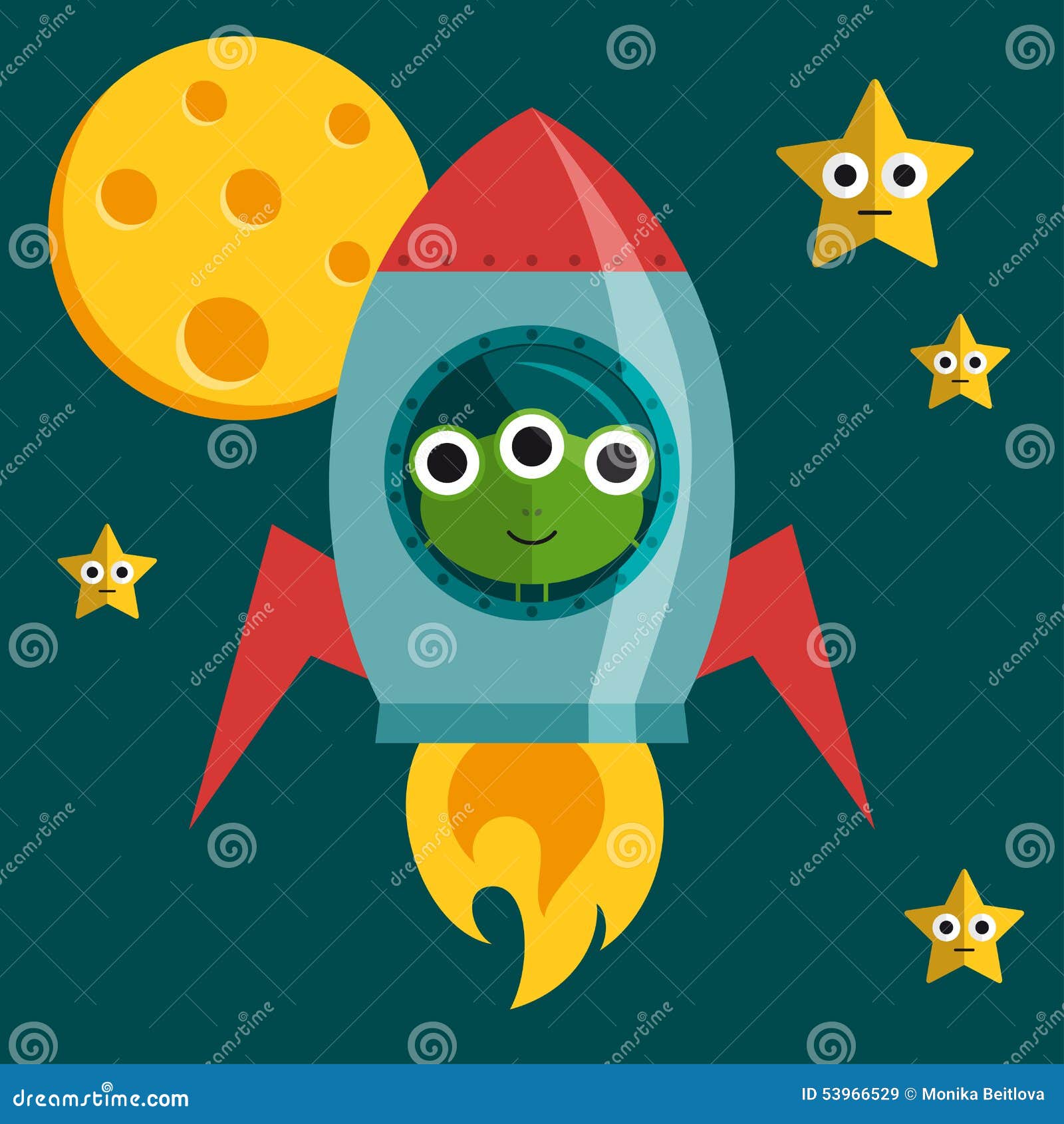 Vector Flat Alien in a Rocket Stock Vector - Illustration of three ...