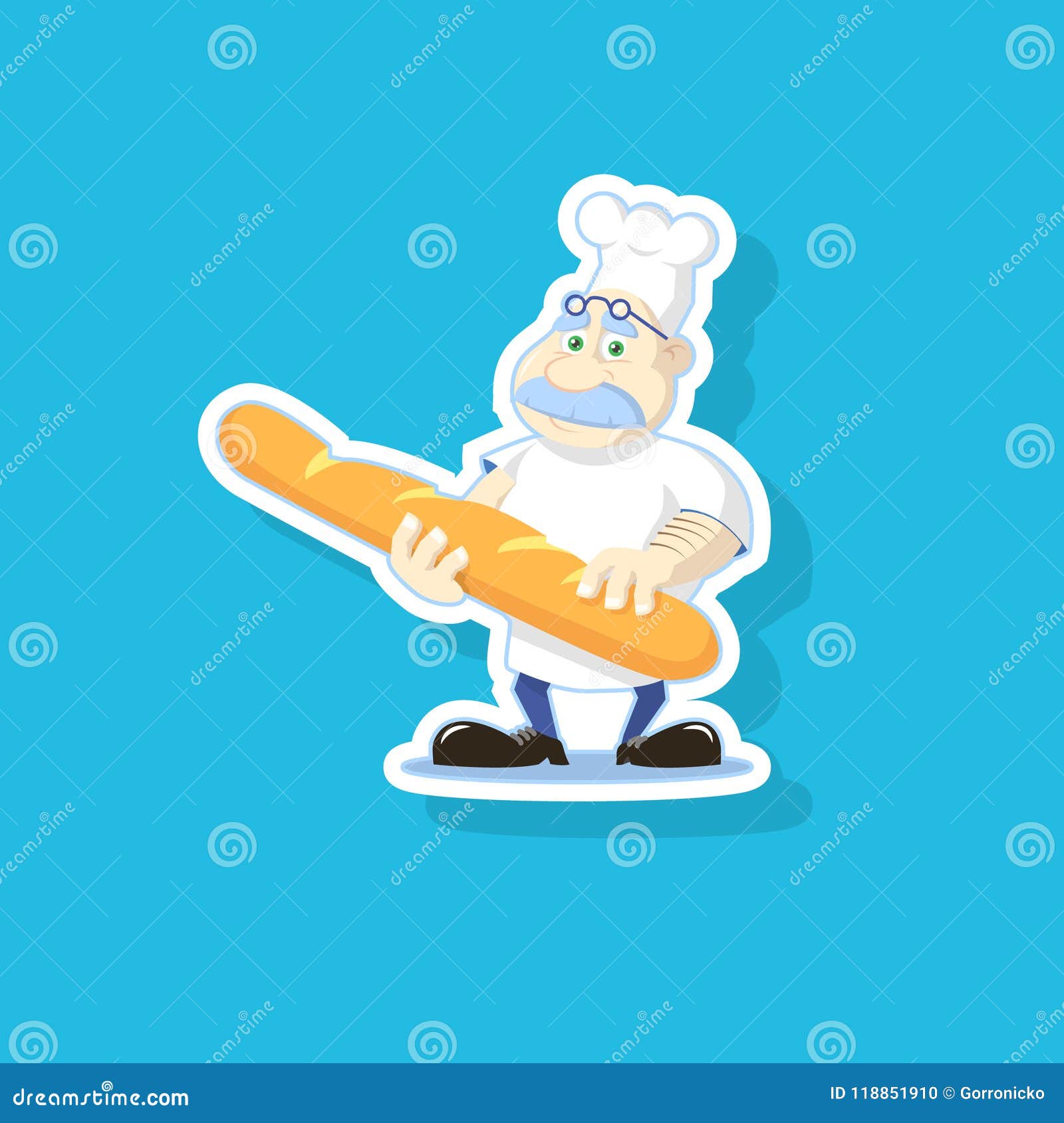 Flat Art Color Illustration Of A Cartoon Cute Baker With A Bun ...
