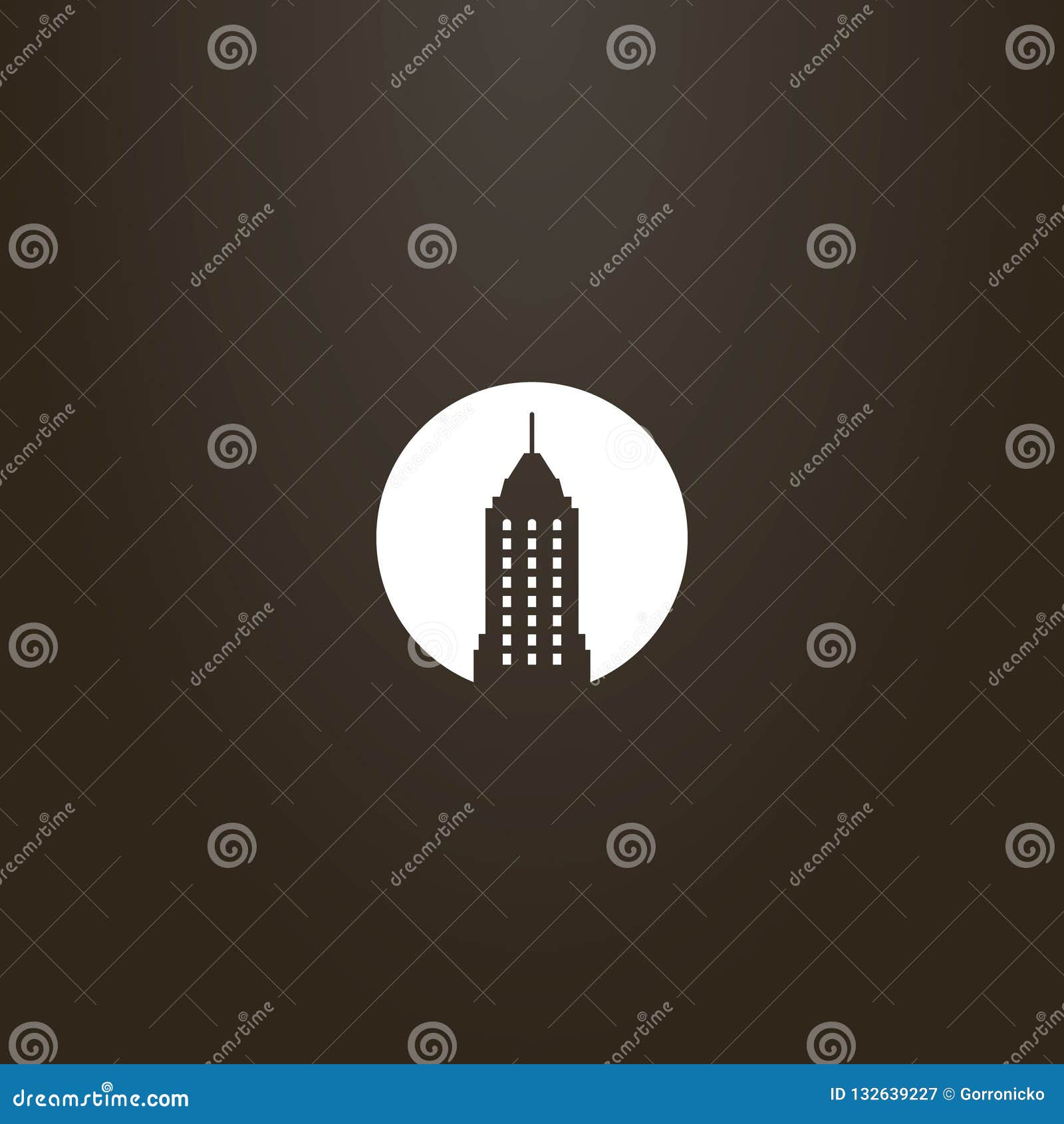 Vector Flat Art Negative Space Round Sign of Skyscraper with a Spire ...