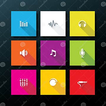 Vector flat audio icon set stock vector. Illustration of button - 37505497