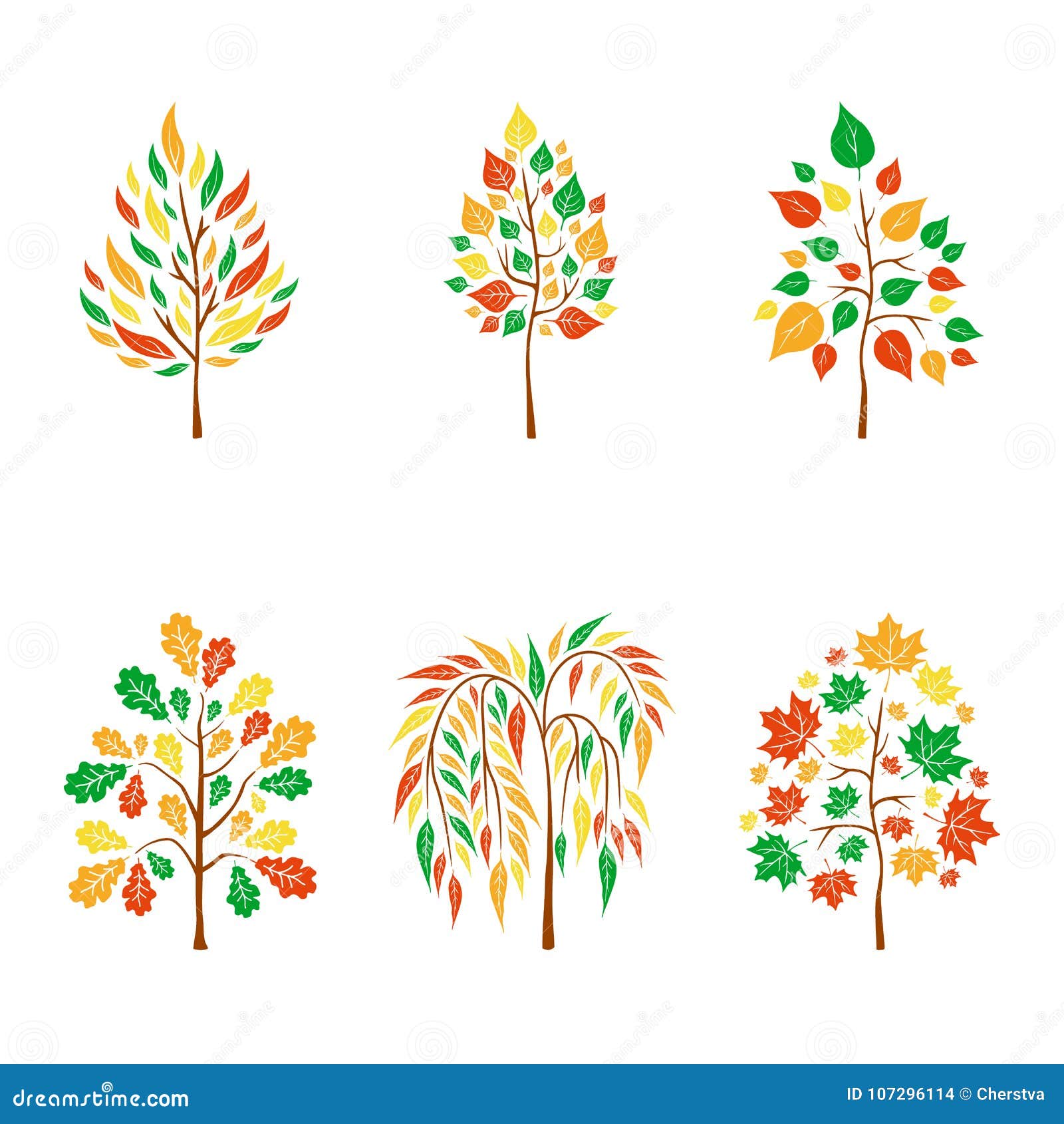 Vector Flat Autumn Trees on White Background. Logo Design Illustration ...