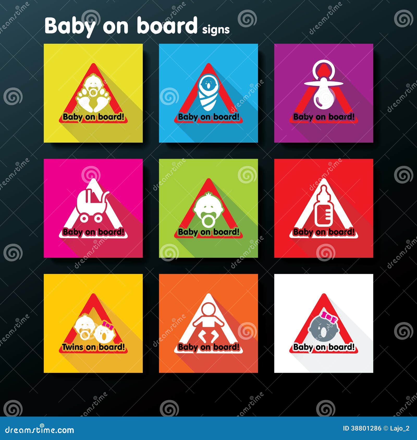 Vector Flat Baby on Board Sign Set Stock Vector - Illustration of ...