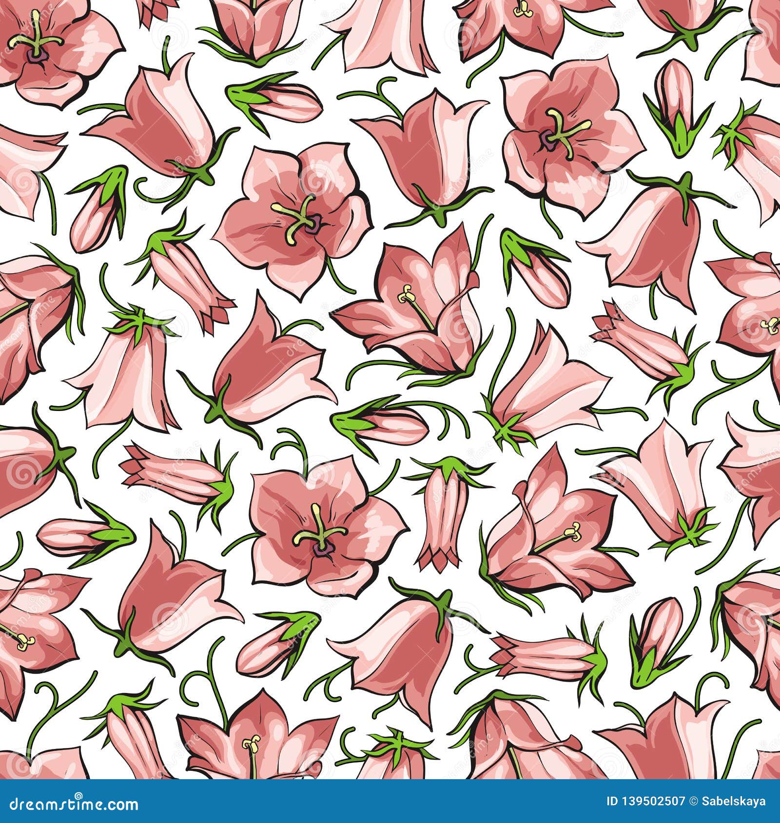 Vector Flat Bell Flower Seamless Pattern Backdrop Stock Vector ...