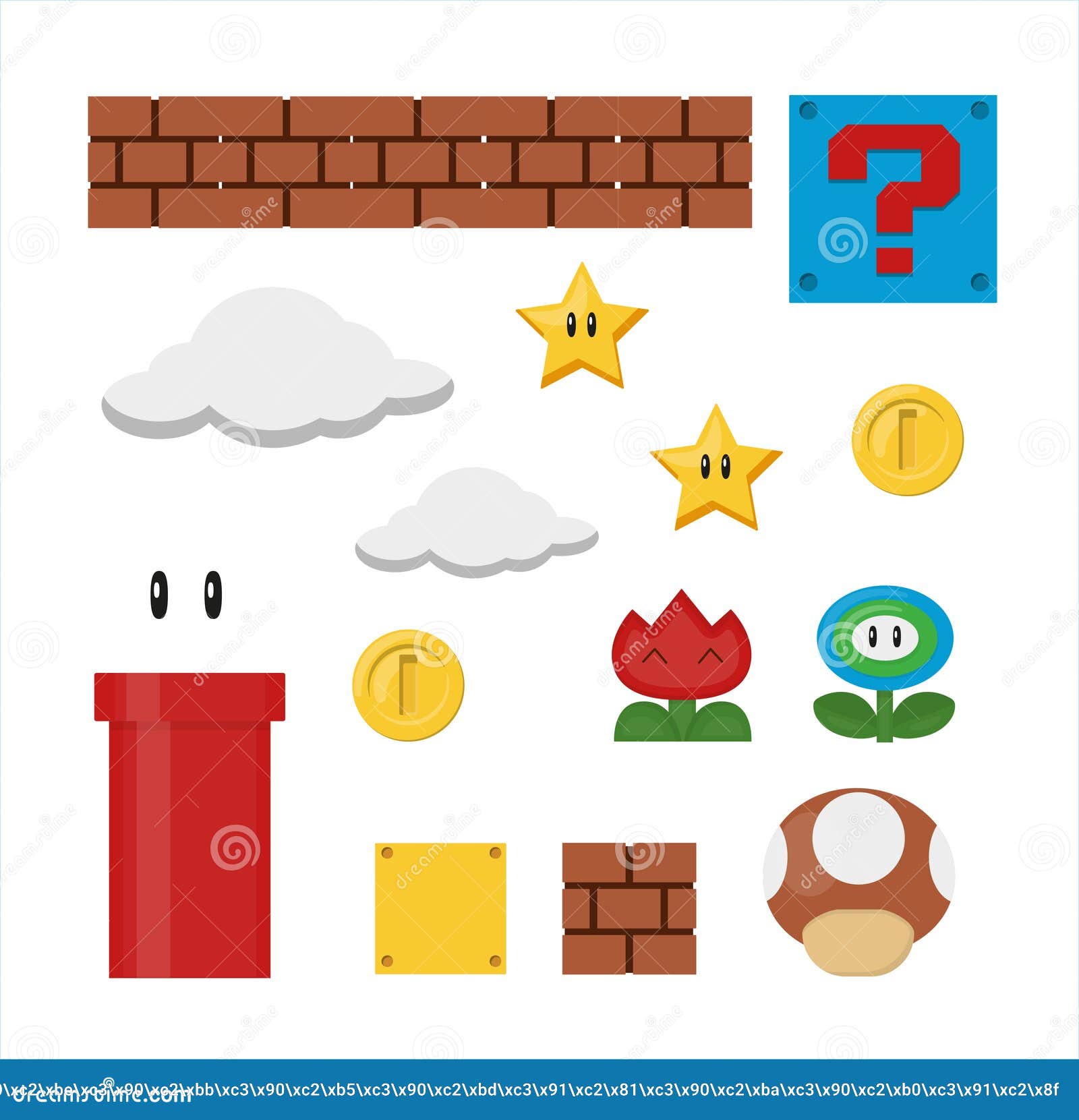 Vector Flat Birthday Invitation with Super Mario. Cartoon-style ...