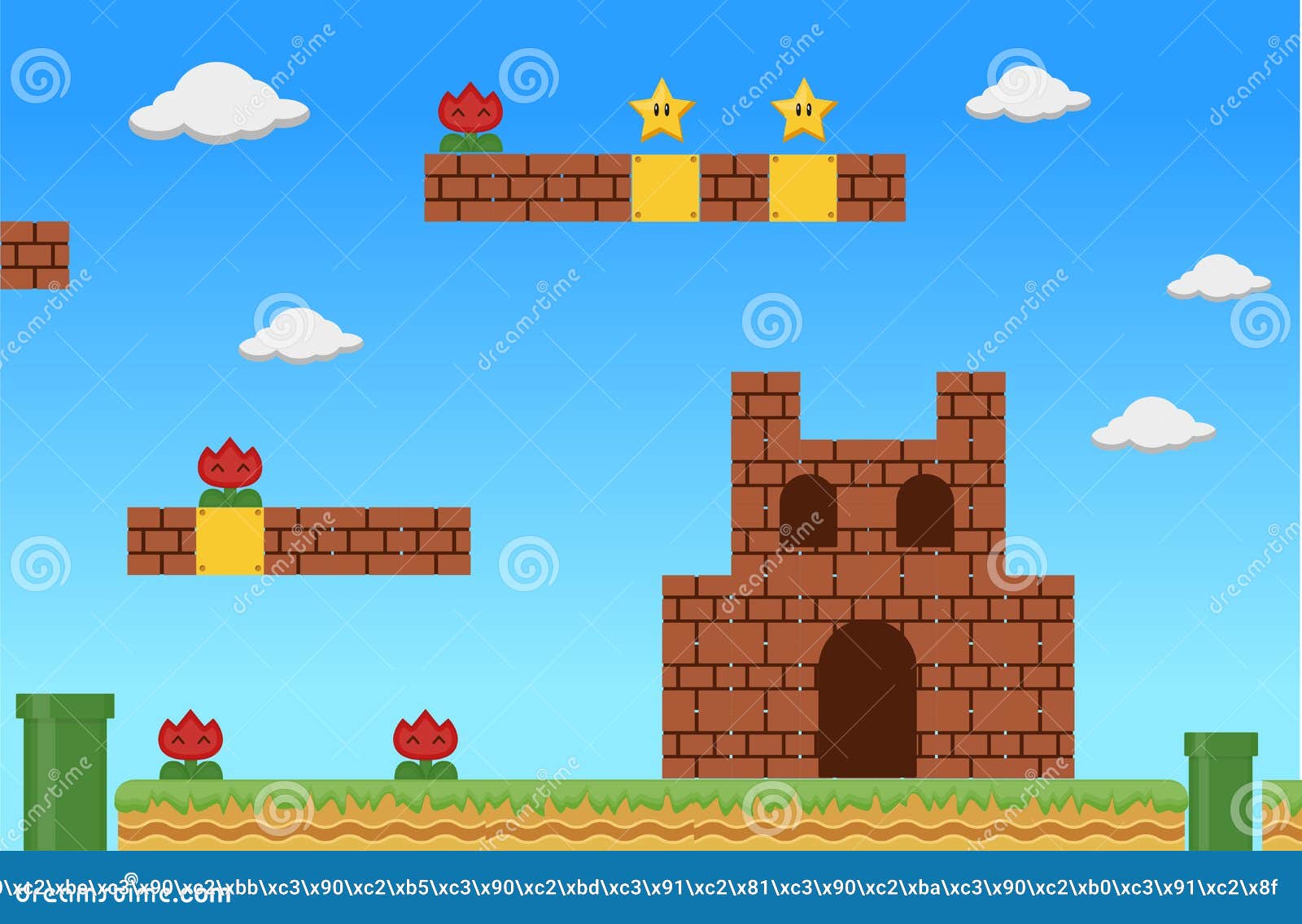 Vector Flat Birthday Invitation With Super Mario. Cartoon-style ...