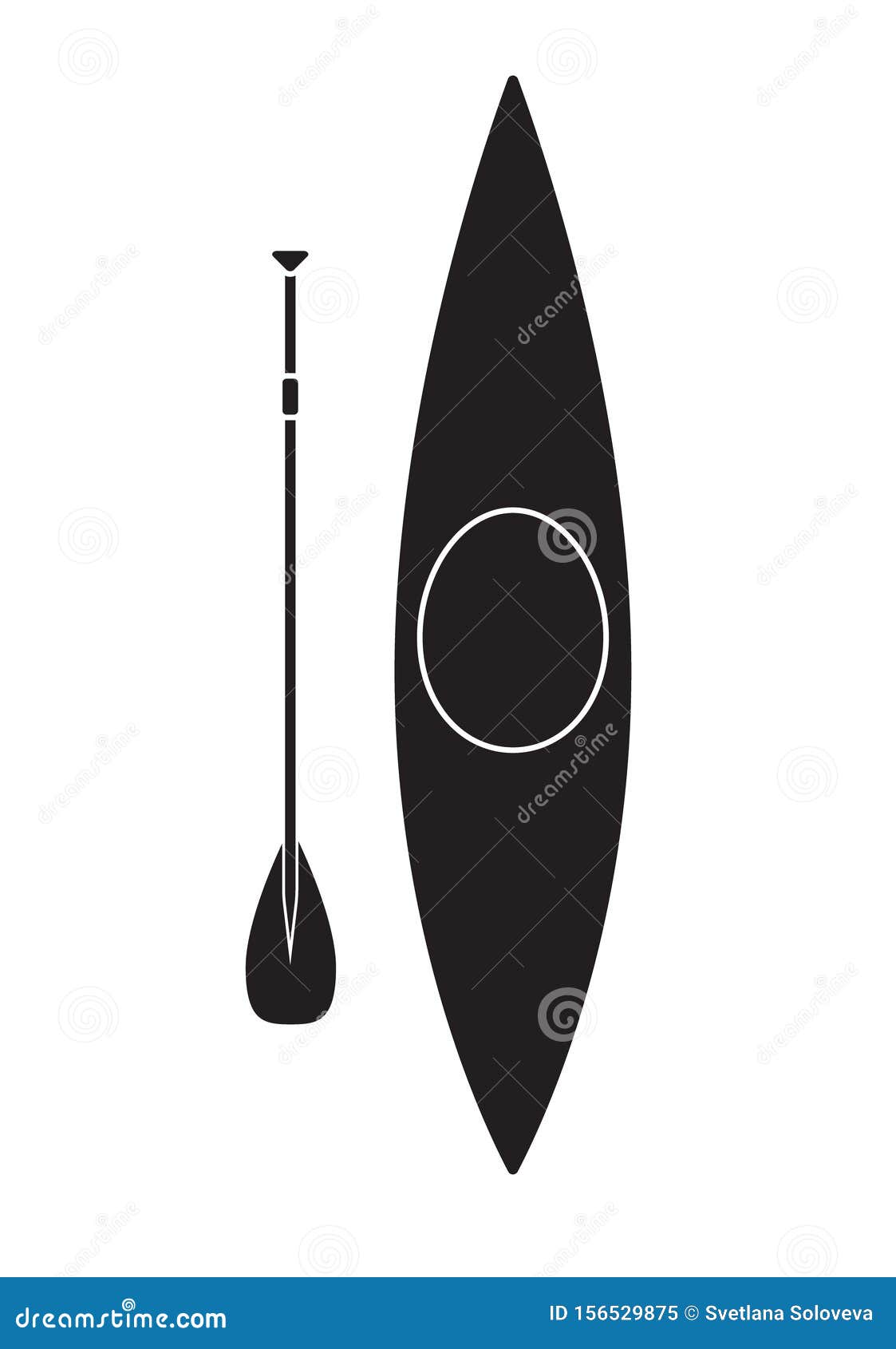 Vector Flat Black Canoe with Paddle Icon Stock Vector - Illustration of ...