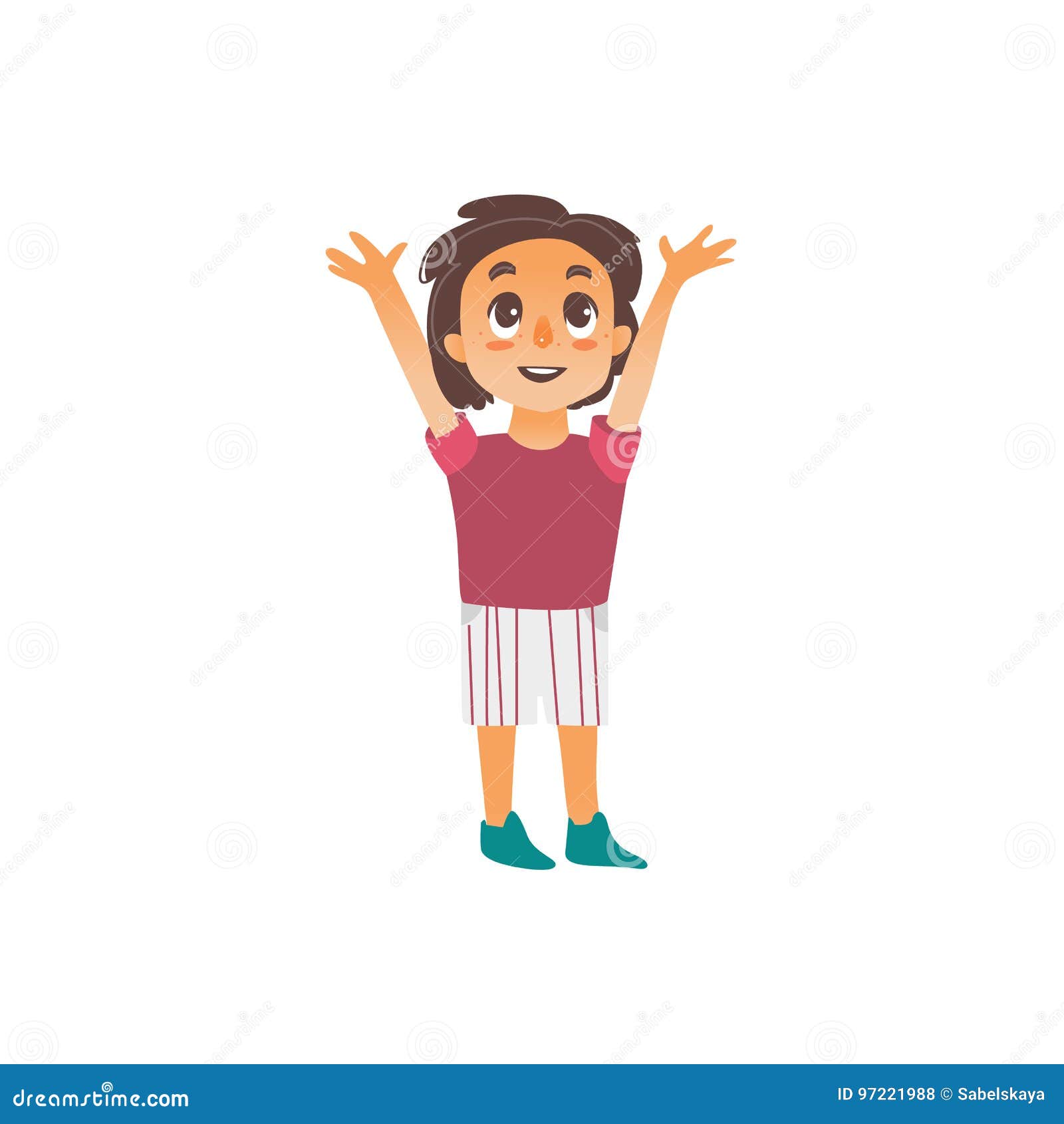 Vector Flat Boy Pull Hands Up To the Sun Stock Vector - Illustration of ...