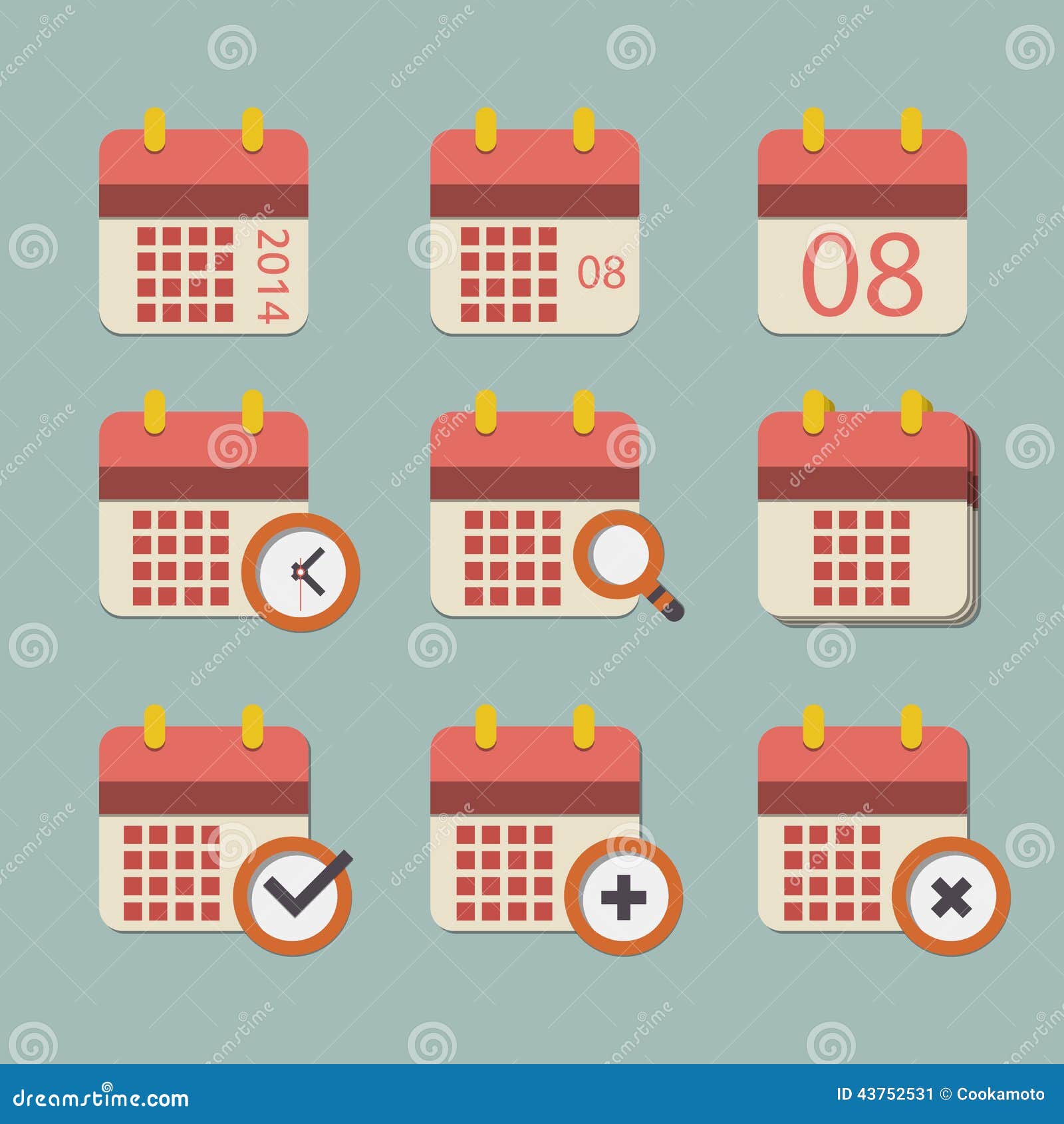 Vector Flat Calendar Icon Set Stock Vector - Illustration of time ...