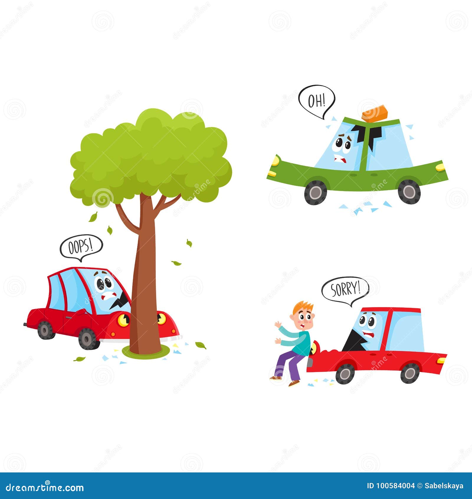 Vector Flat Cartoon Car Accident Set Isolated Stock Vector ...
