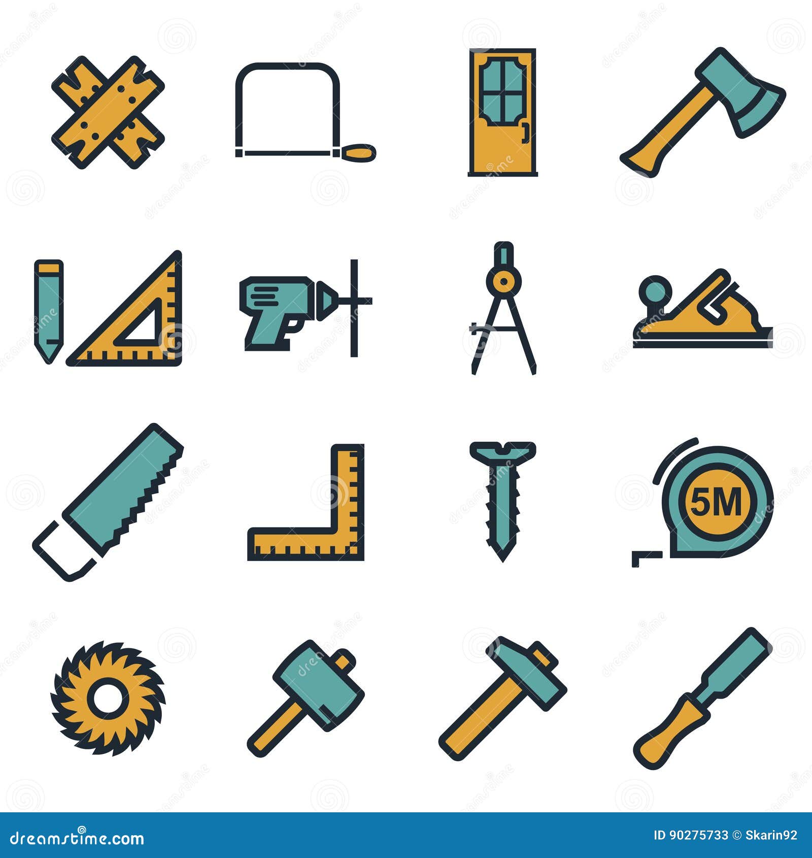 Vector Flat Carpentry Icons Set Stock Illustration - Illustration of ...