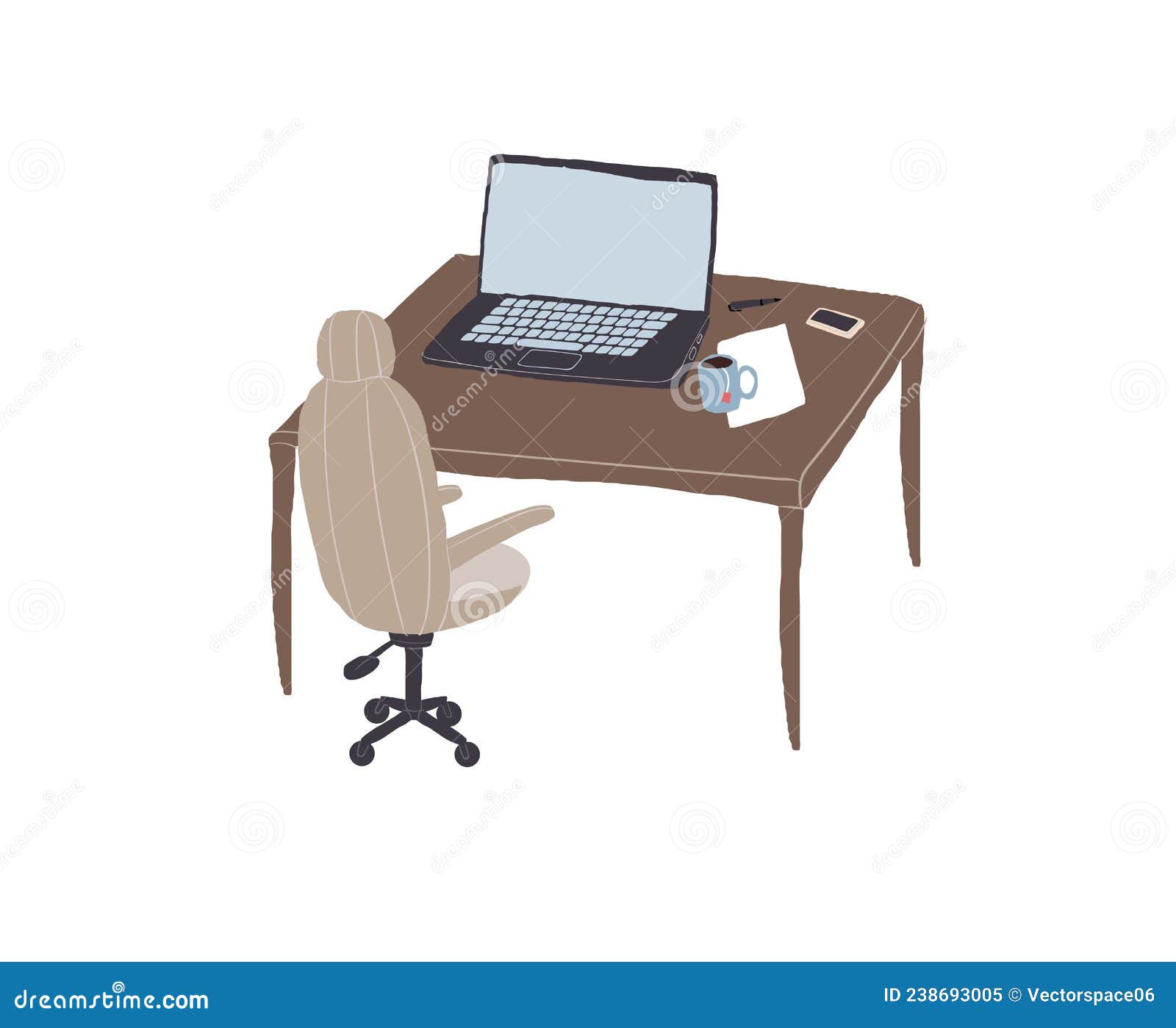 Flat Cartoon Laptop on Work Desk,electronic Equipment,furniture and ...