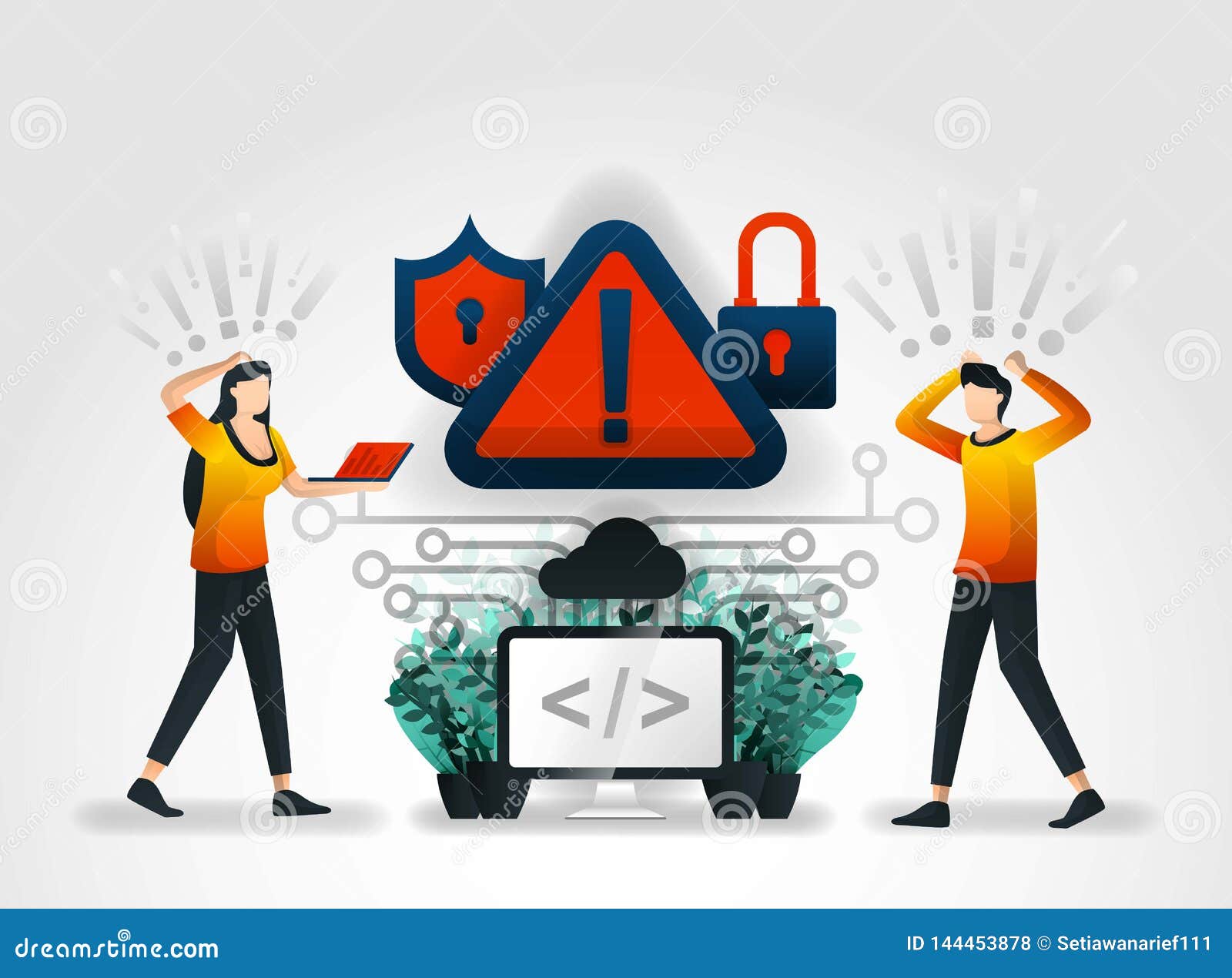 Vector Flat Cartoon Character. Developer Detect Hacking of Database on ...