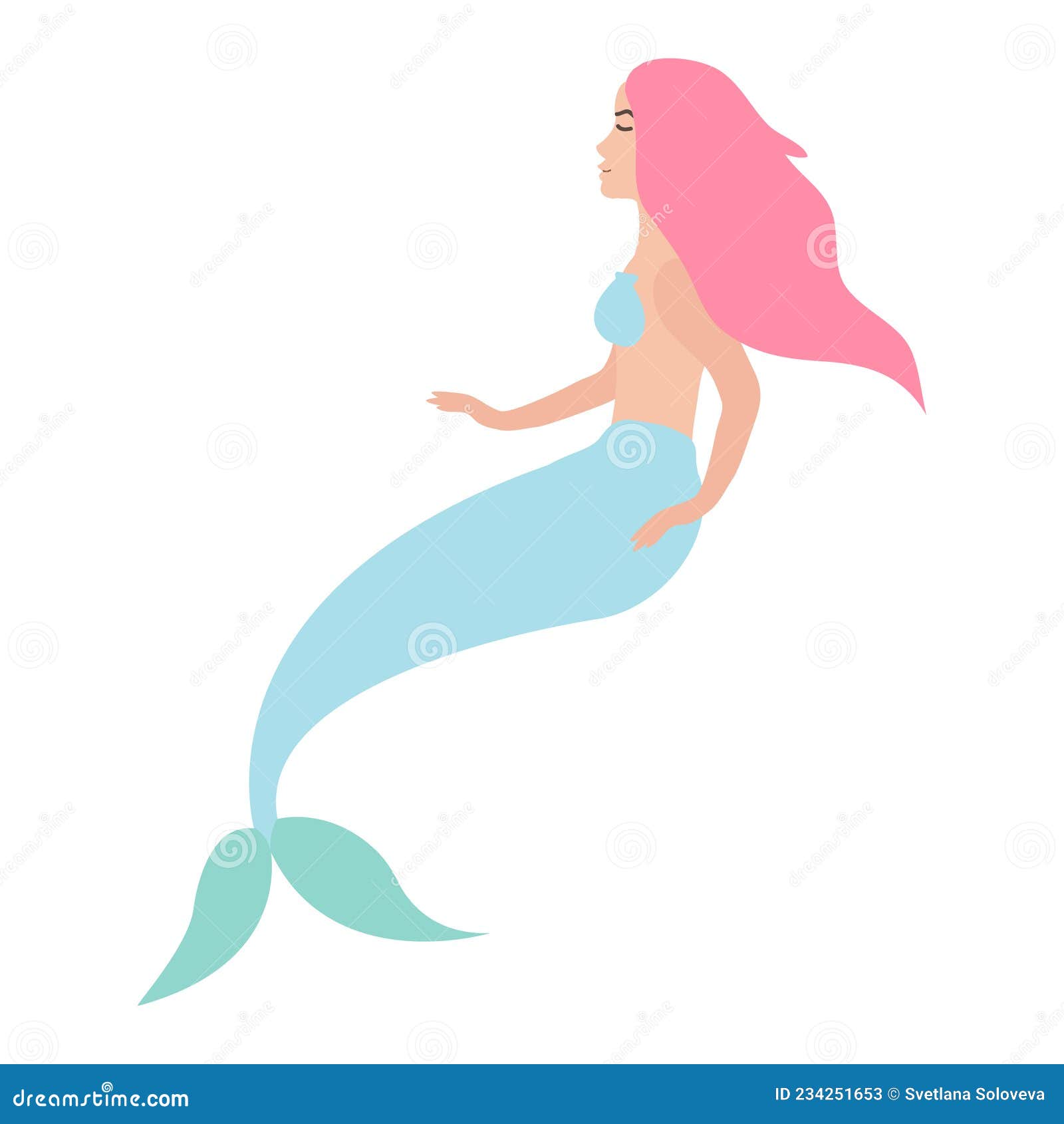 Vector Flat Cartoon Colored Mermaid Stock Vector - Illustration of ...