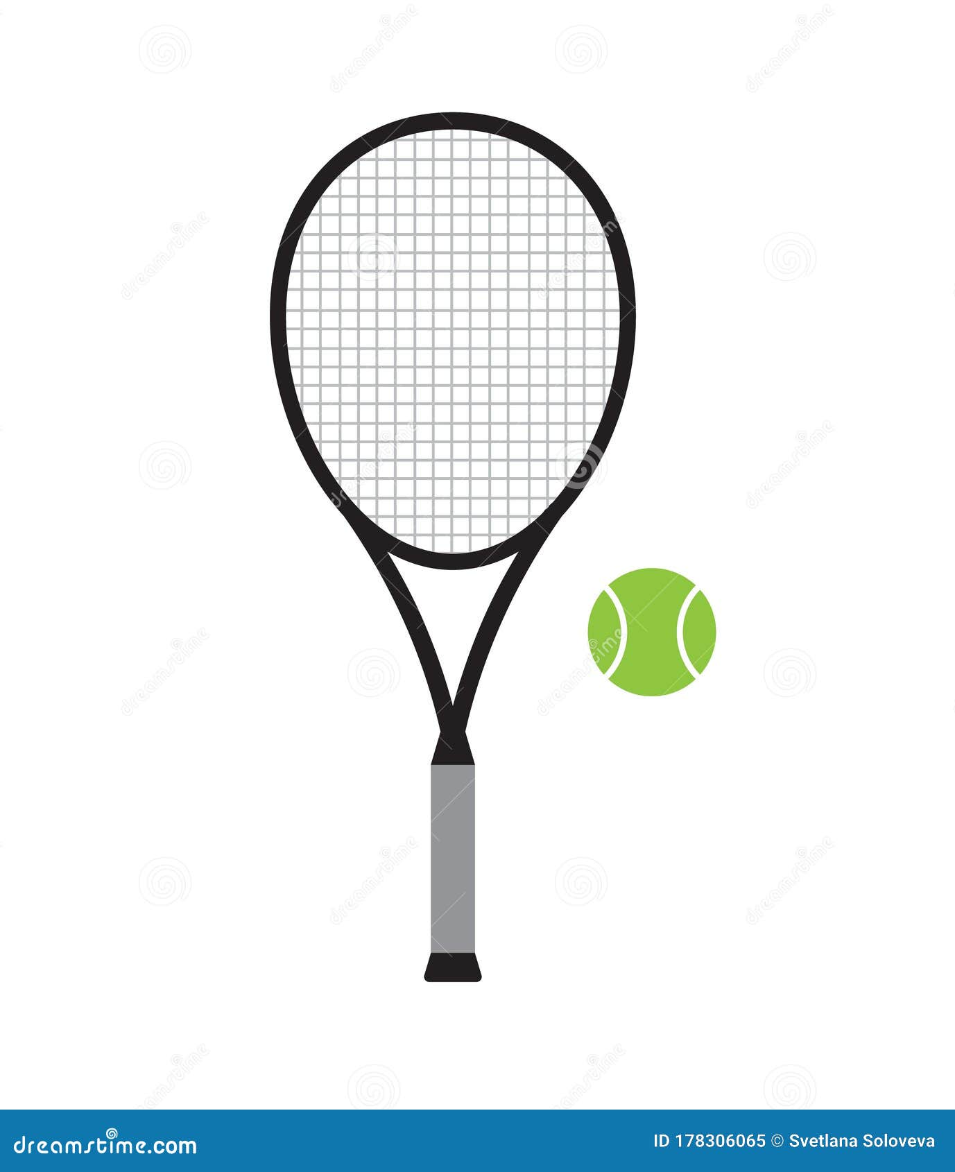 Vector Flat Cartoon Colored Tennis Racket and Ball Stock Illustration ...
