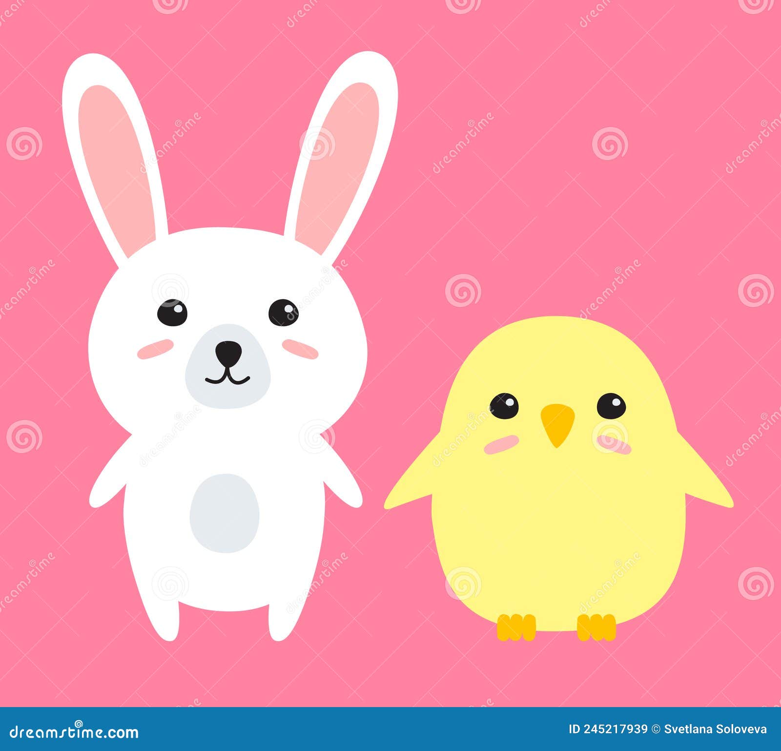 Vector Flat Cartoon Easter Bunny Rabbit and Chick Stock Vector ...