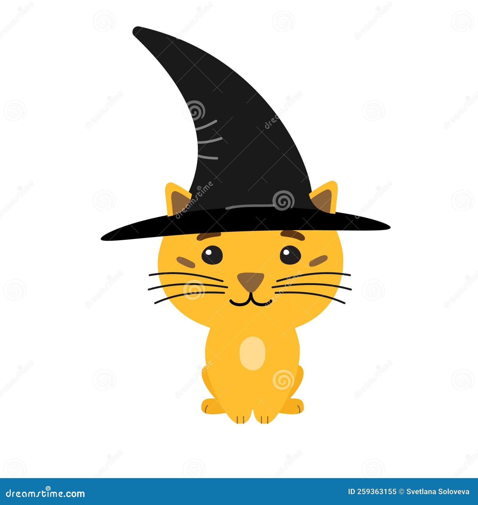 Vector Flat Cartoon Halloween Cat with Witch Hat Stock Vector ...