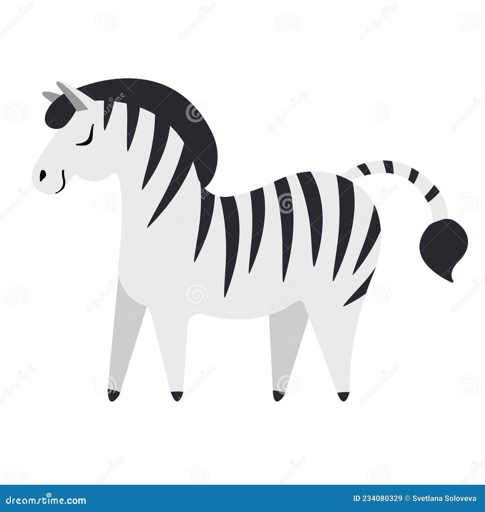 Vector Flat Cartoon Hand Drawn Zebra Stock Vector - Illustration of ...