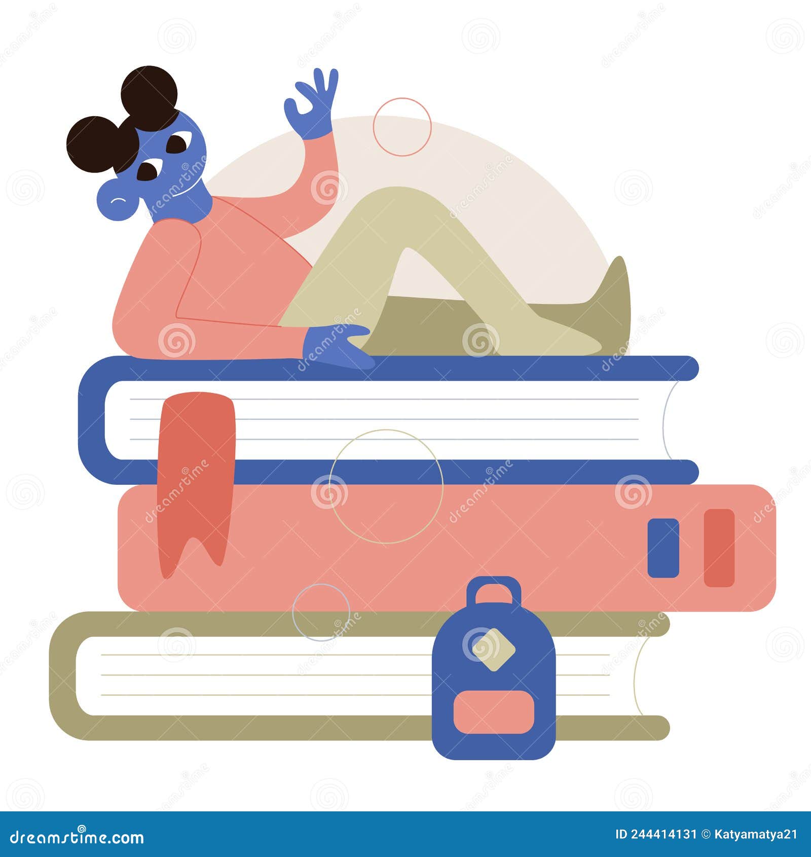 Vector Flat Cartoon Illustration. the Girl Lies on a Stack of Textbooks ...