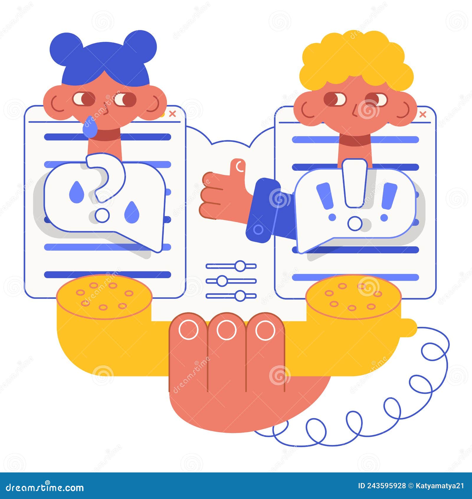 Vector Flat Cartoon Illustration. Help Online and Help by Phone ...